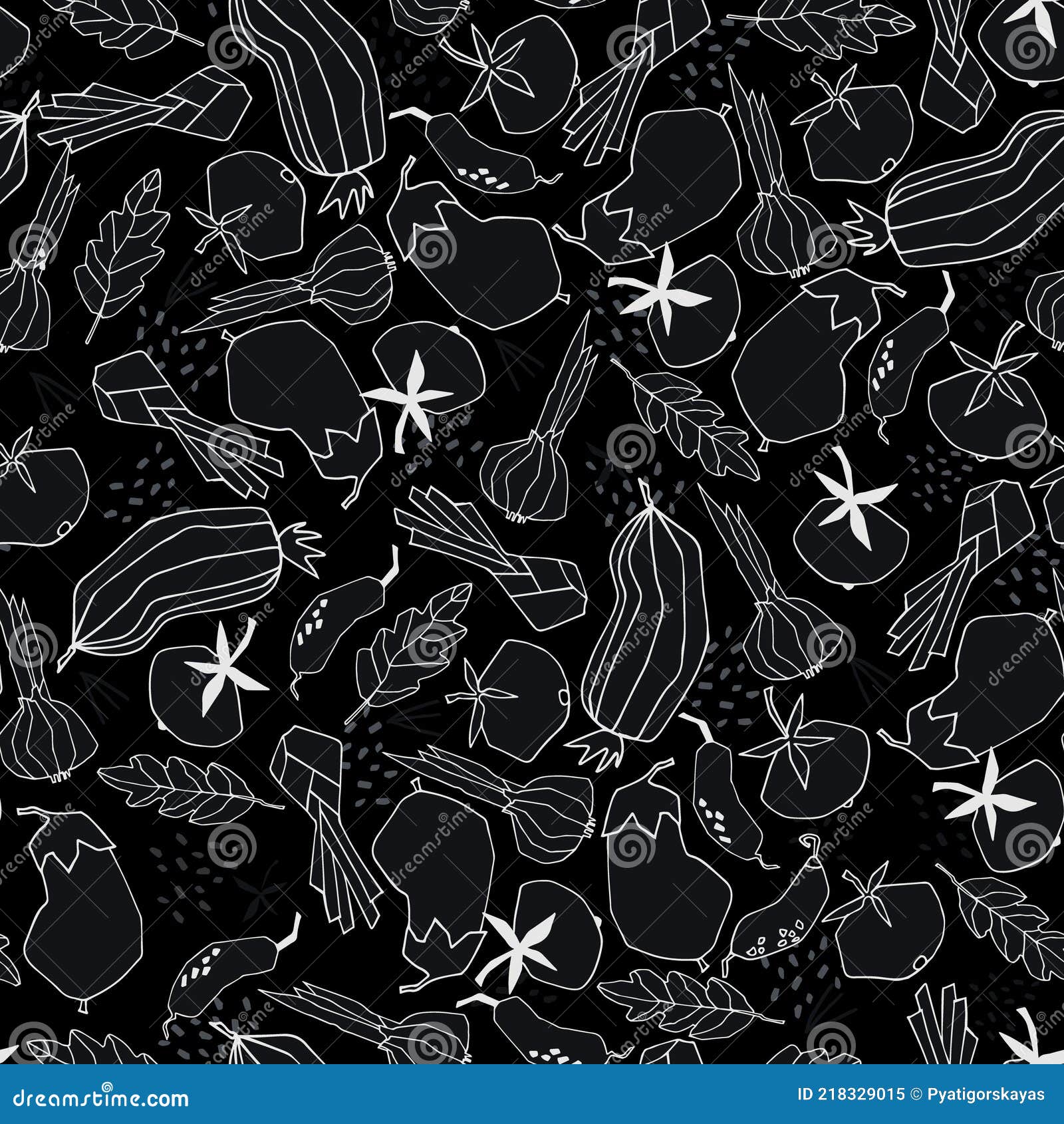 Seamless Repeating Pattern with Vegetables. Black-and-white Trendy ...