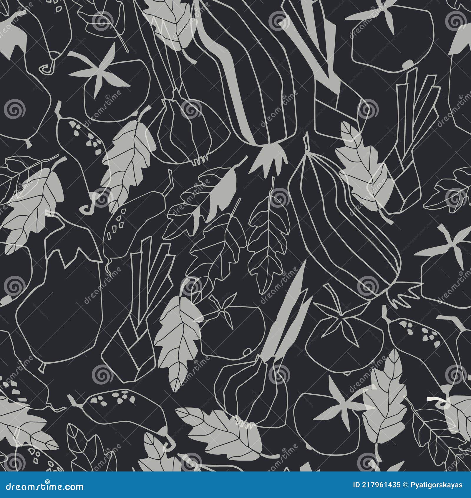 Seamless Repeating Pattern with Vegetables. Geometric Black-and-white ...