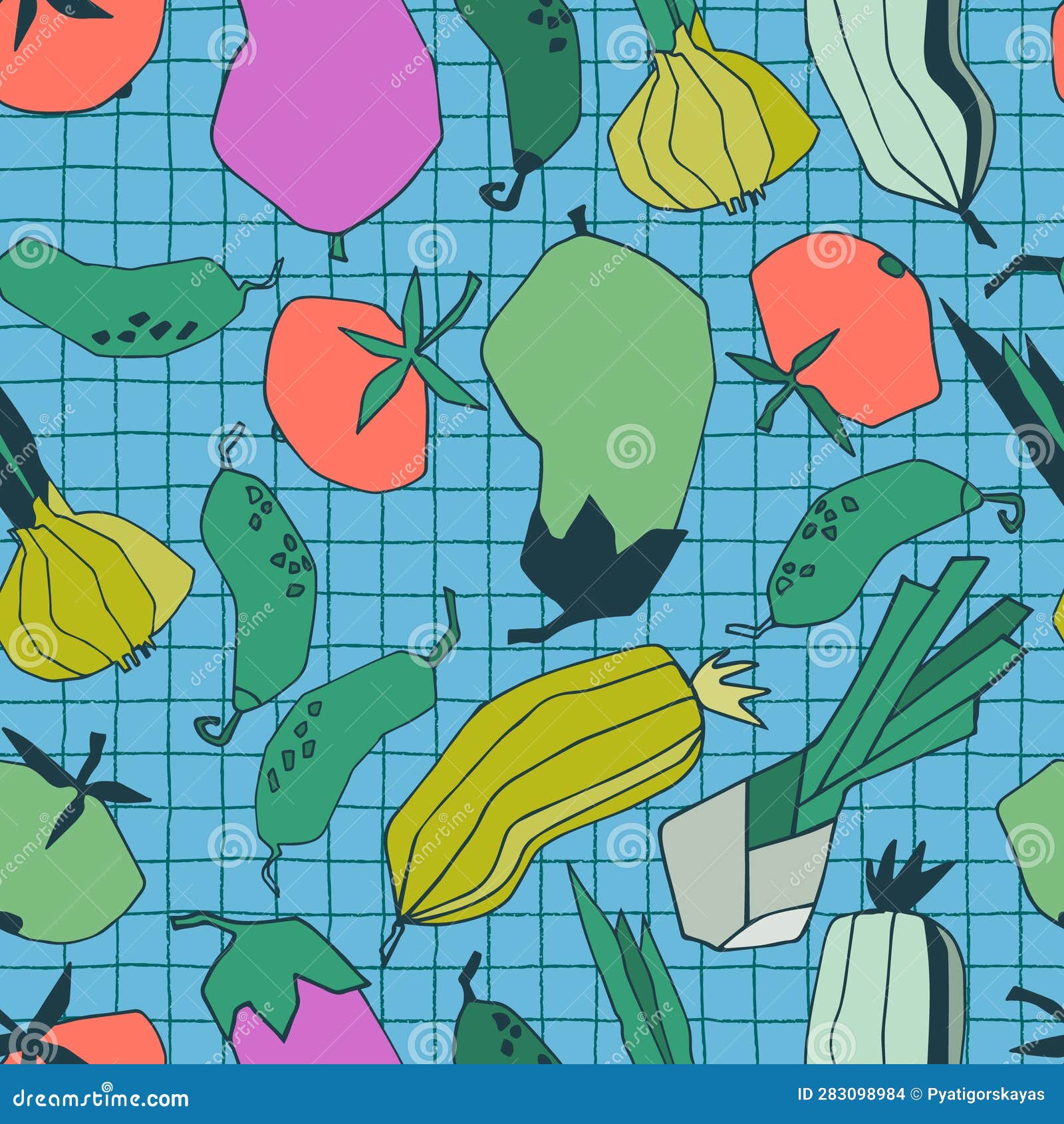 Seamless Repeating Pattern with Vegetables and Plaid. Abstract Trendy ...