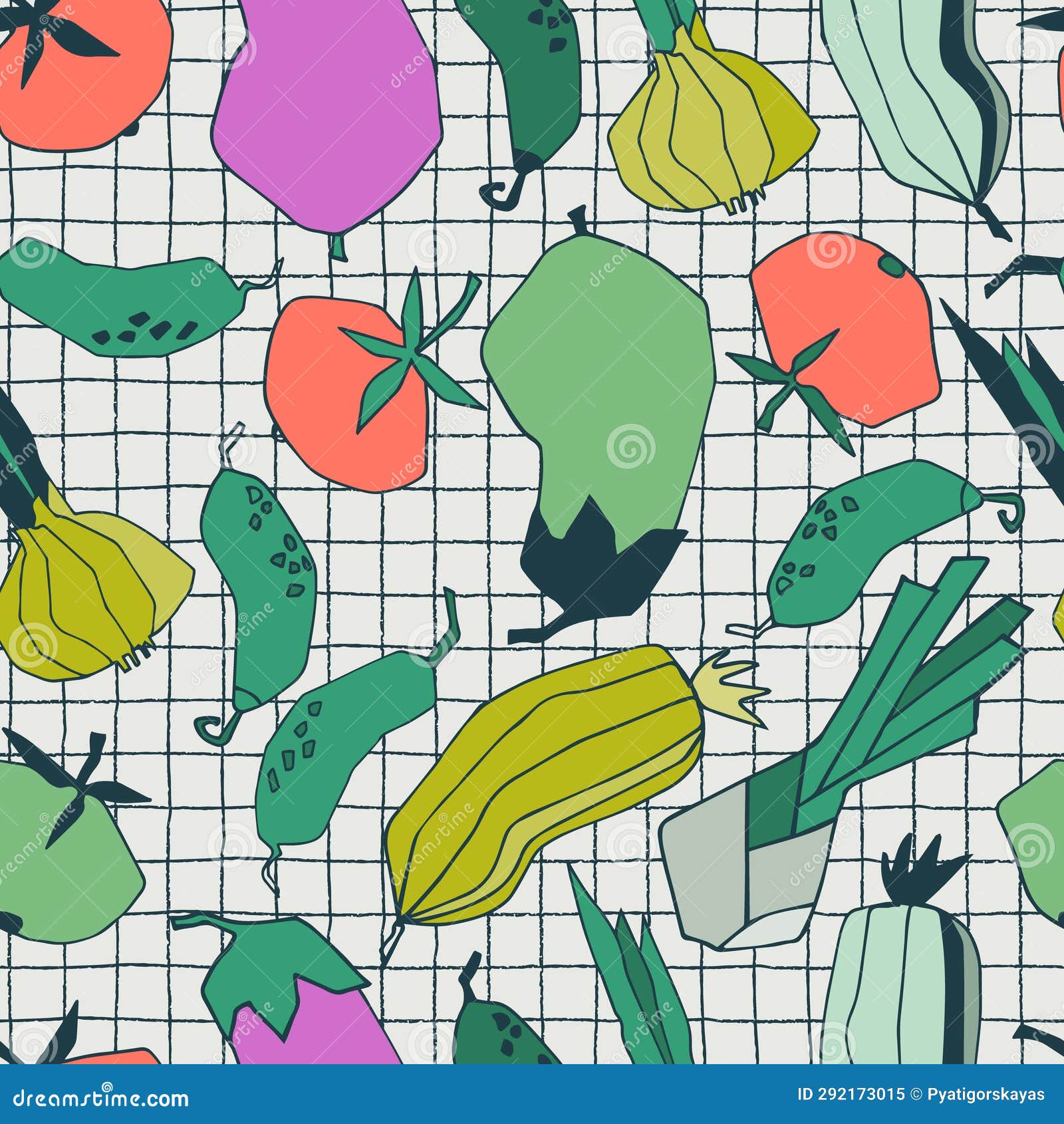 Seamless Repeating Pattern with Vegetables and Plaid. Abstract Trendy ...