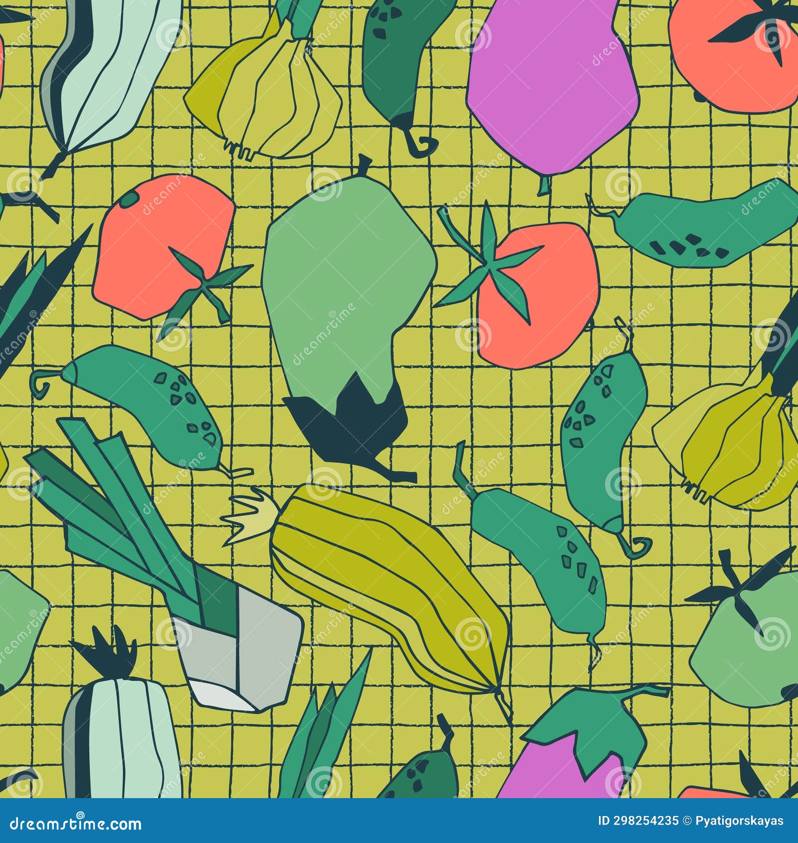 Seamless Repeating Pattern with Vegetables and Plaid. Abstract Trendy ...