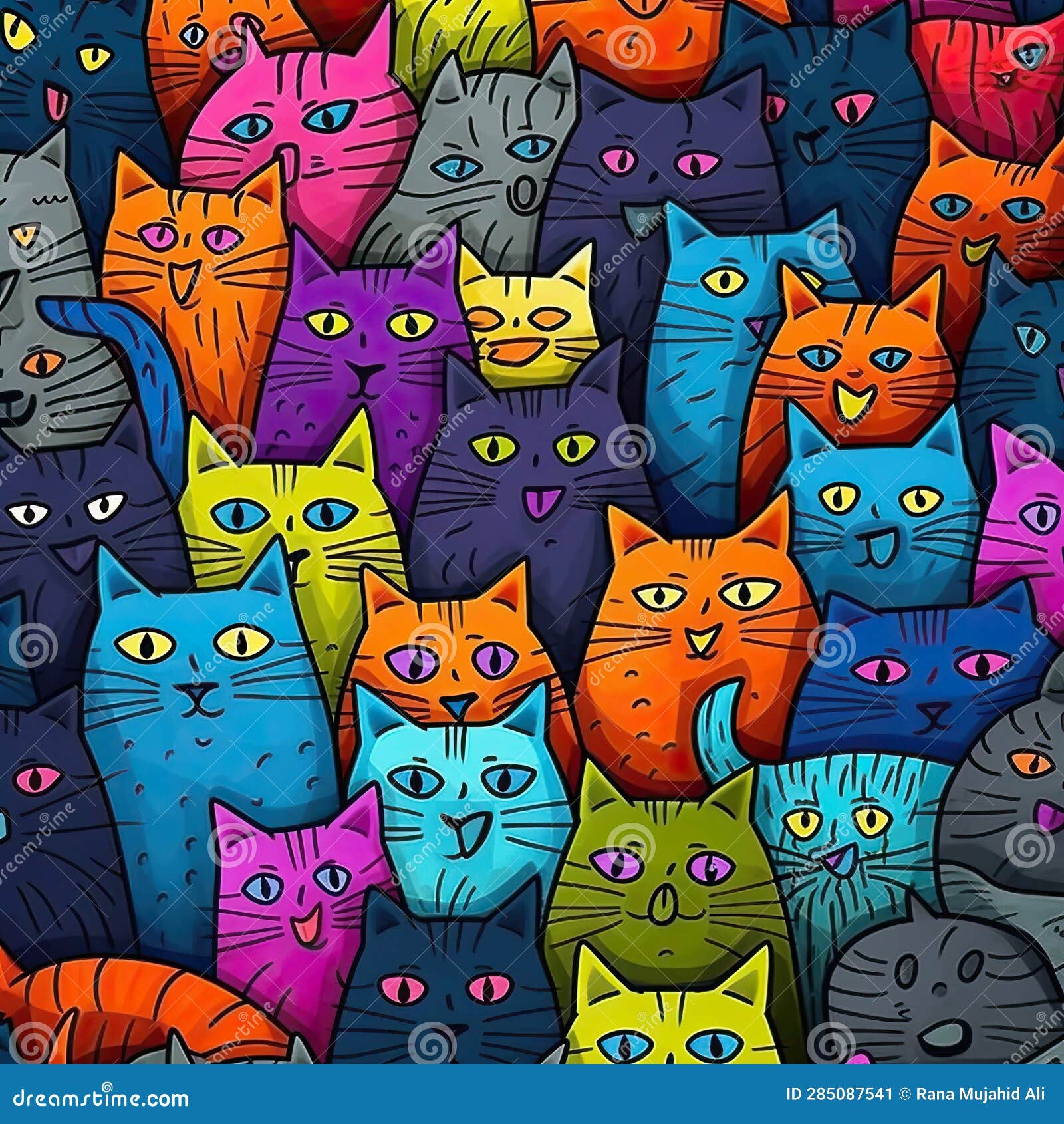 Seamless Repeating Patterns of Crazy Colorful Cats AI Generated Stock ...