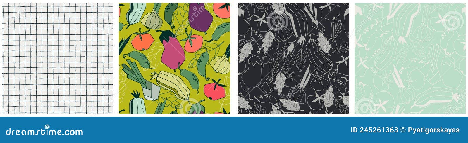 Seamless Repeating Patterns Set with Vegetables. Abstract Trendy ...