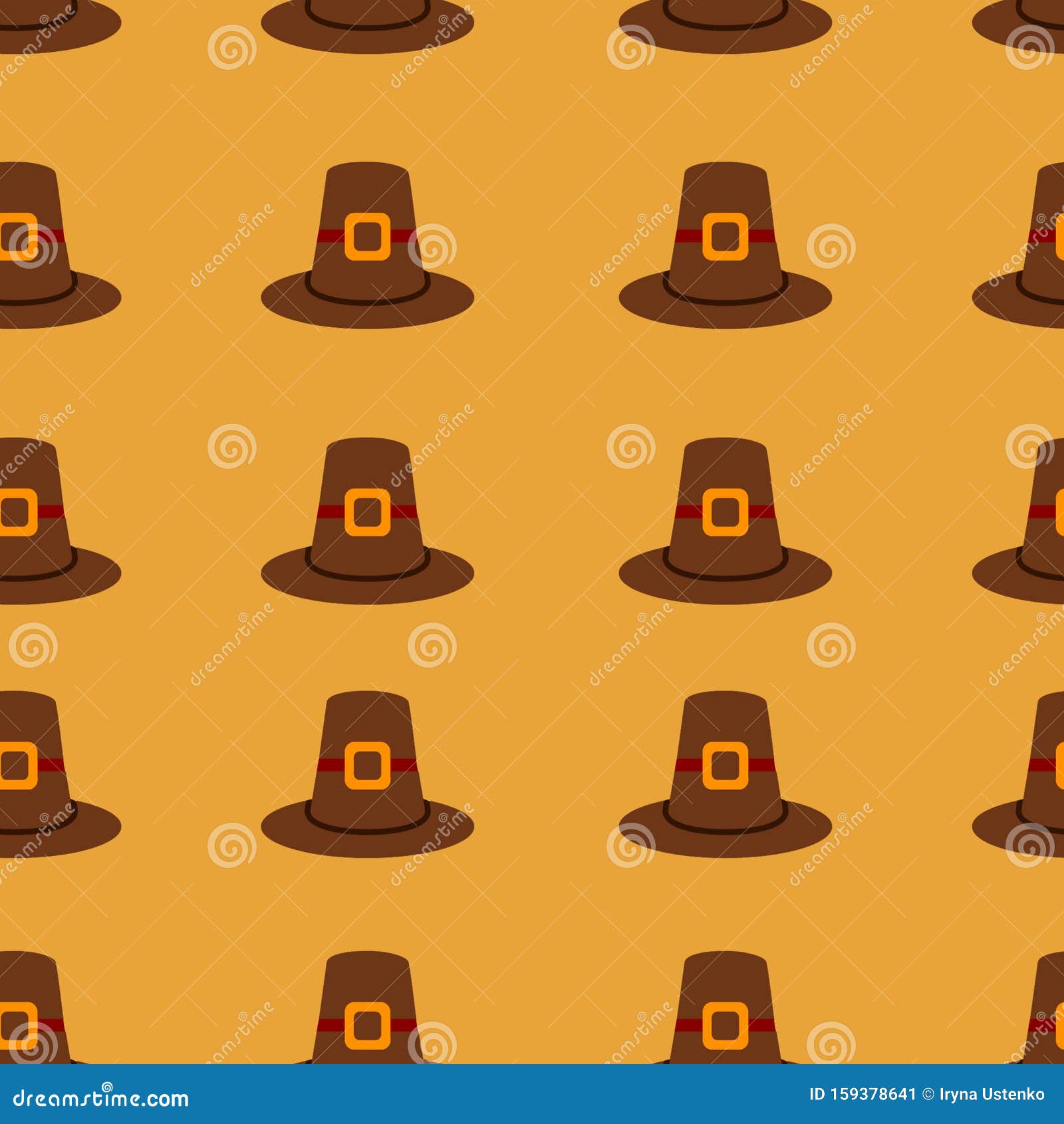 Seamless Repeating Thanksgiving Pilgrim Hat Background on Orange. Stock ...