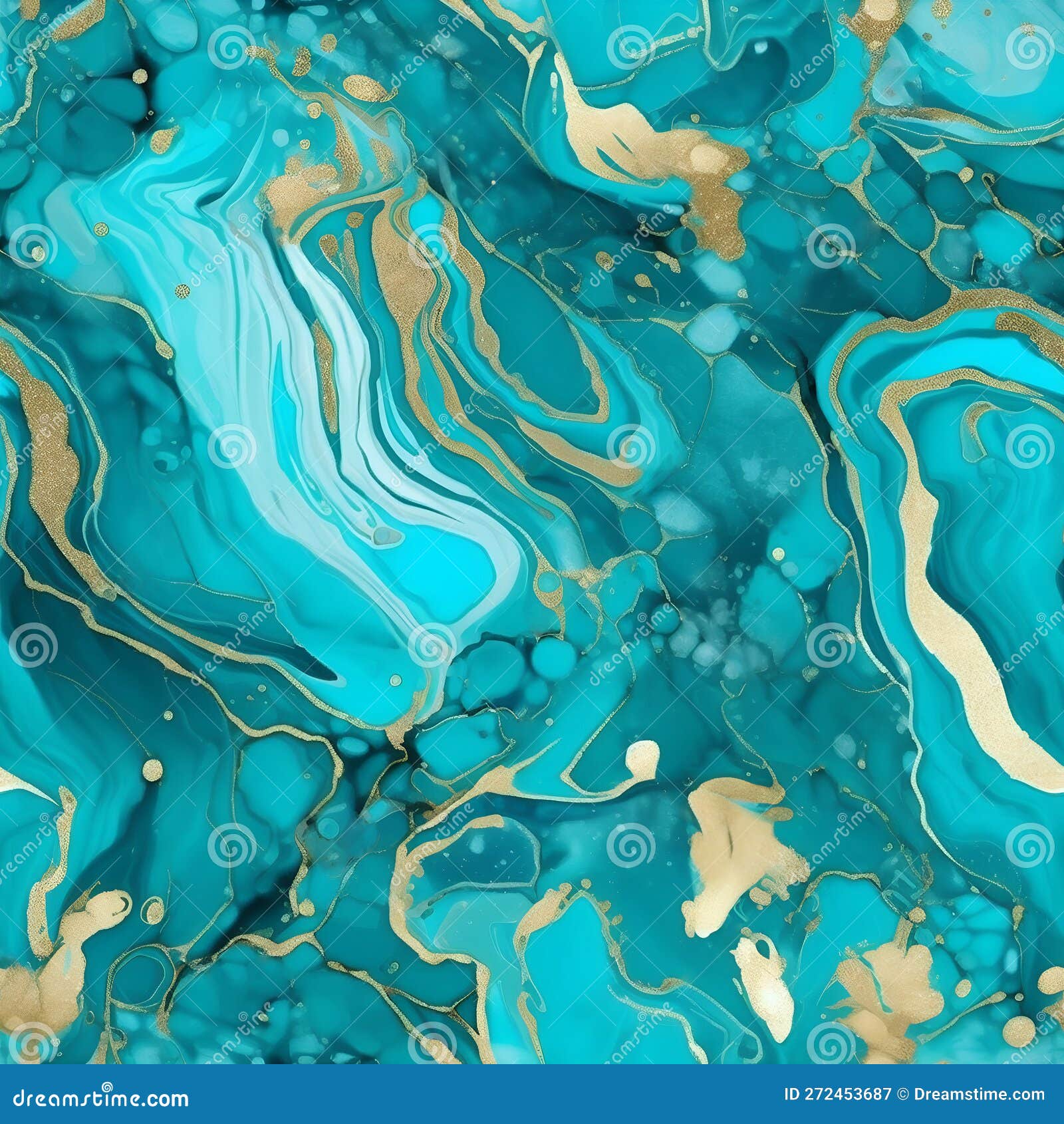Seamless Repetitive Pattern of Turquoise Marble with Golden Wisps and ...