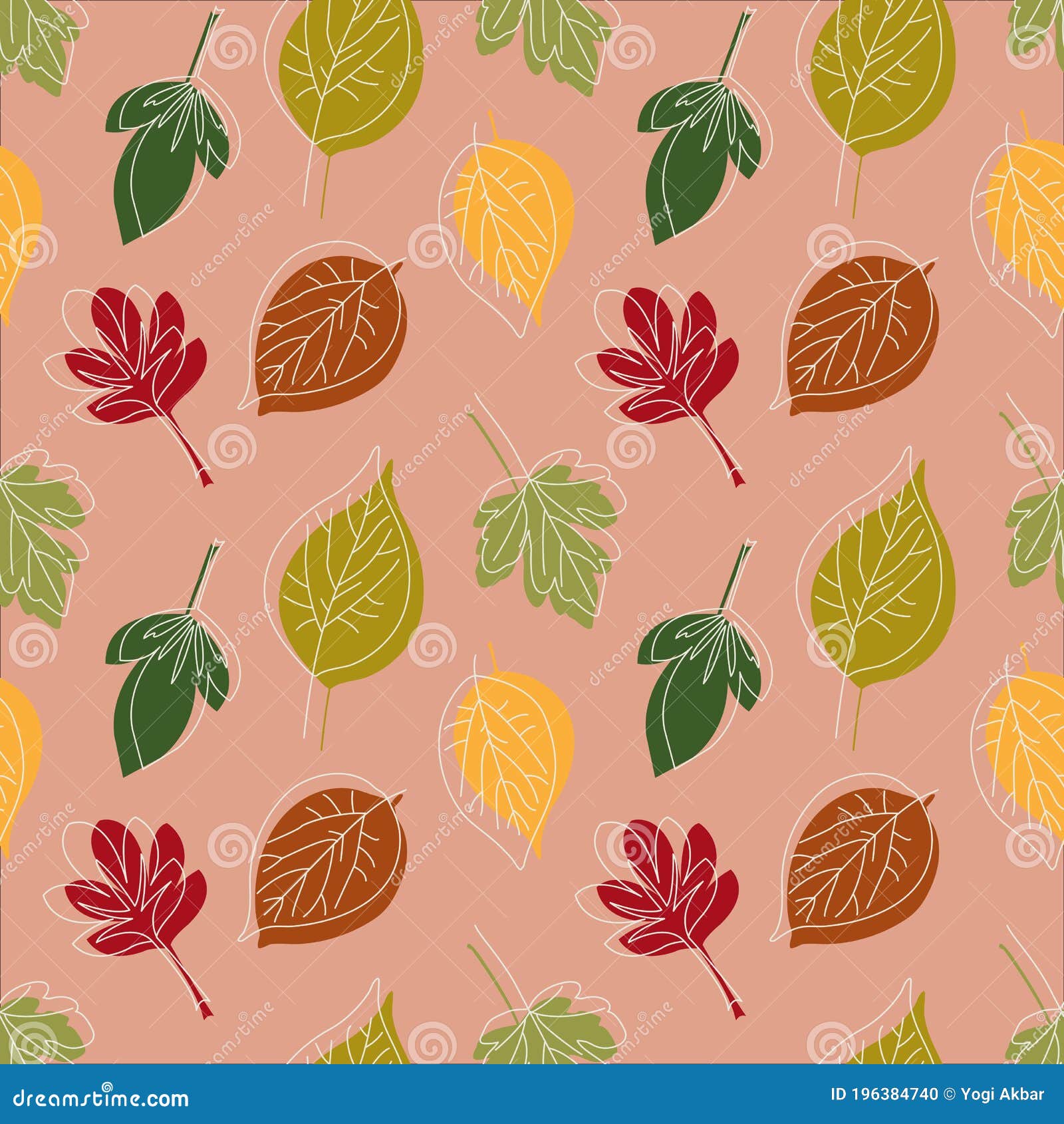 Seamless Retro Autumn Leaf Background Pattern in Vector. with Line ...