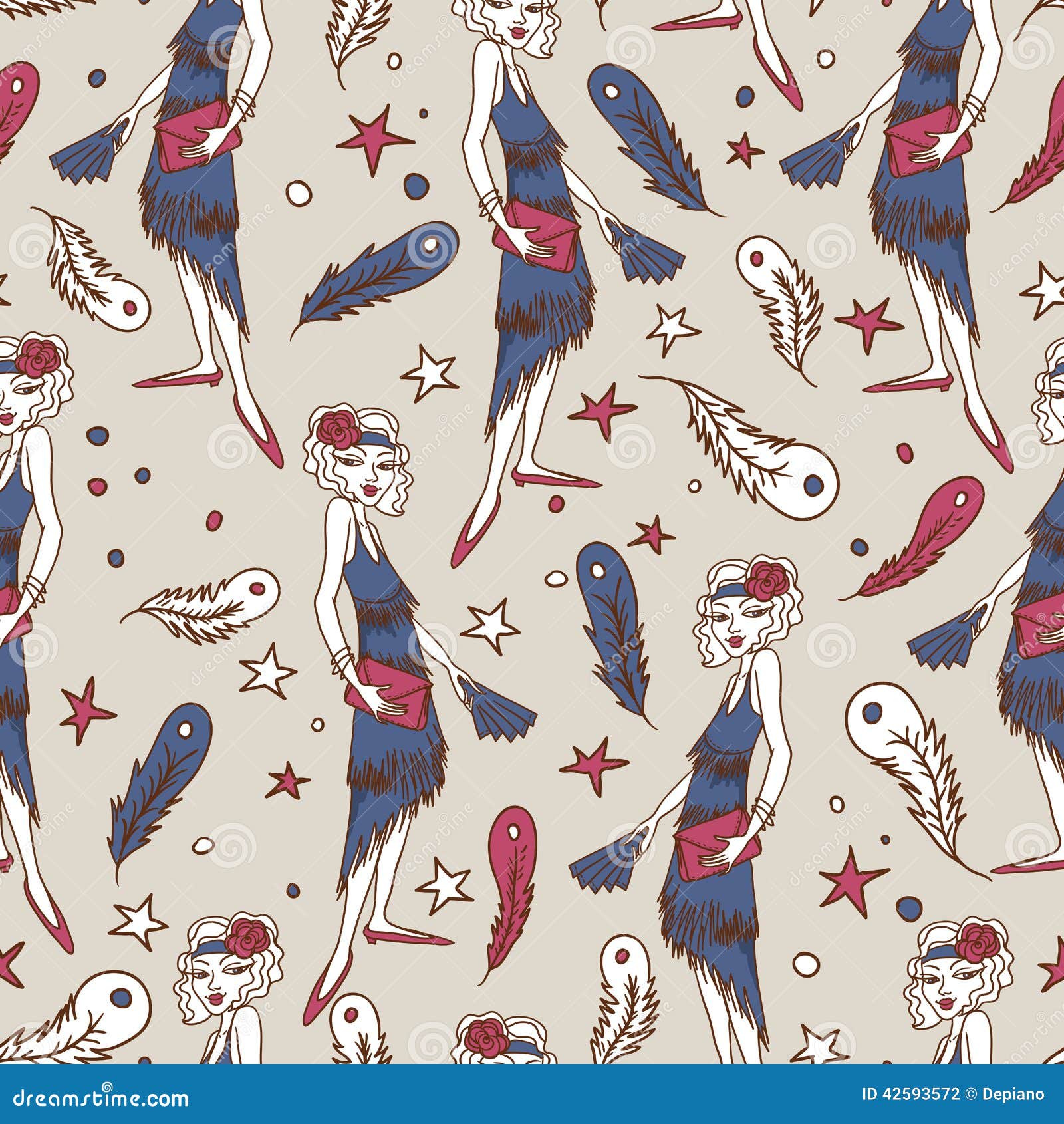 Seamless Retro Background with Flapper Girl Stock Vector - Illustration ...