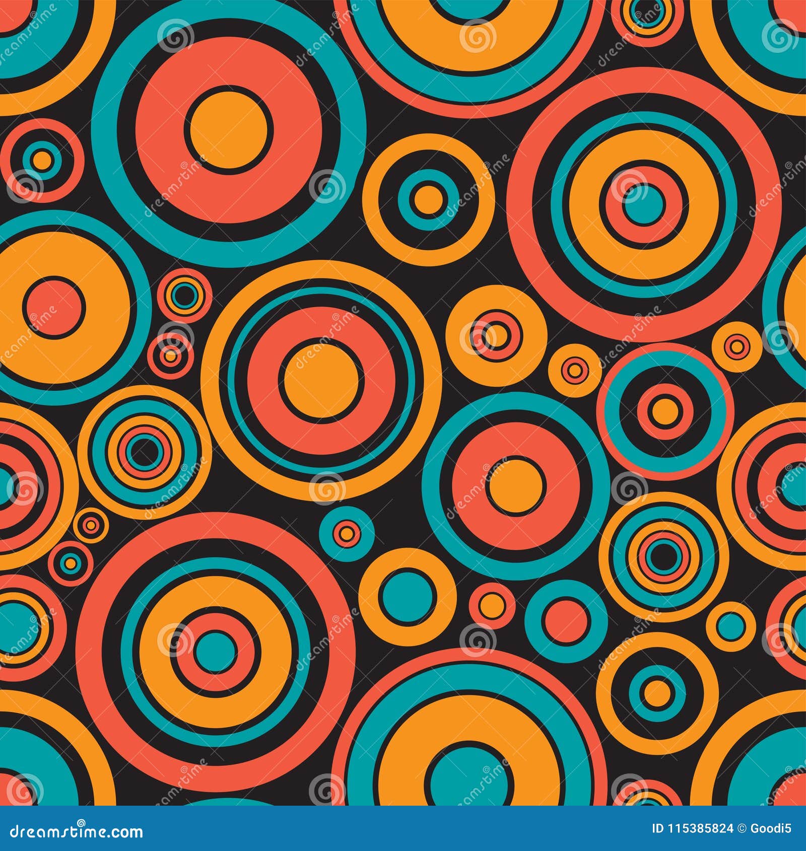 Seamless Retro Brightly Colored Circle Rings Design Stock Illustration ...
