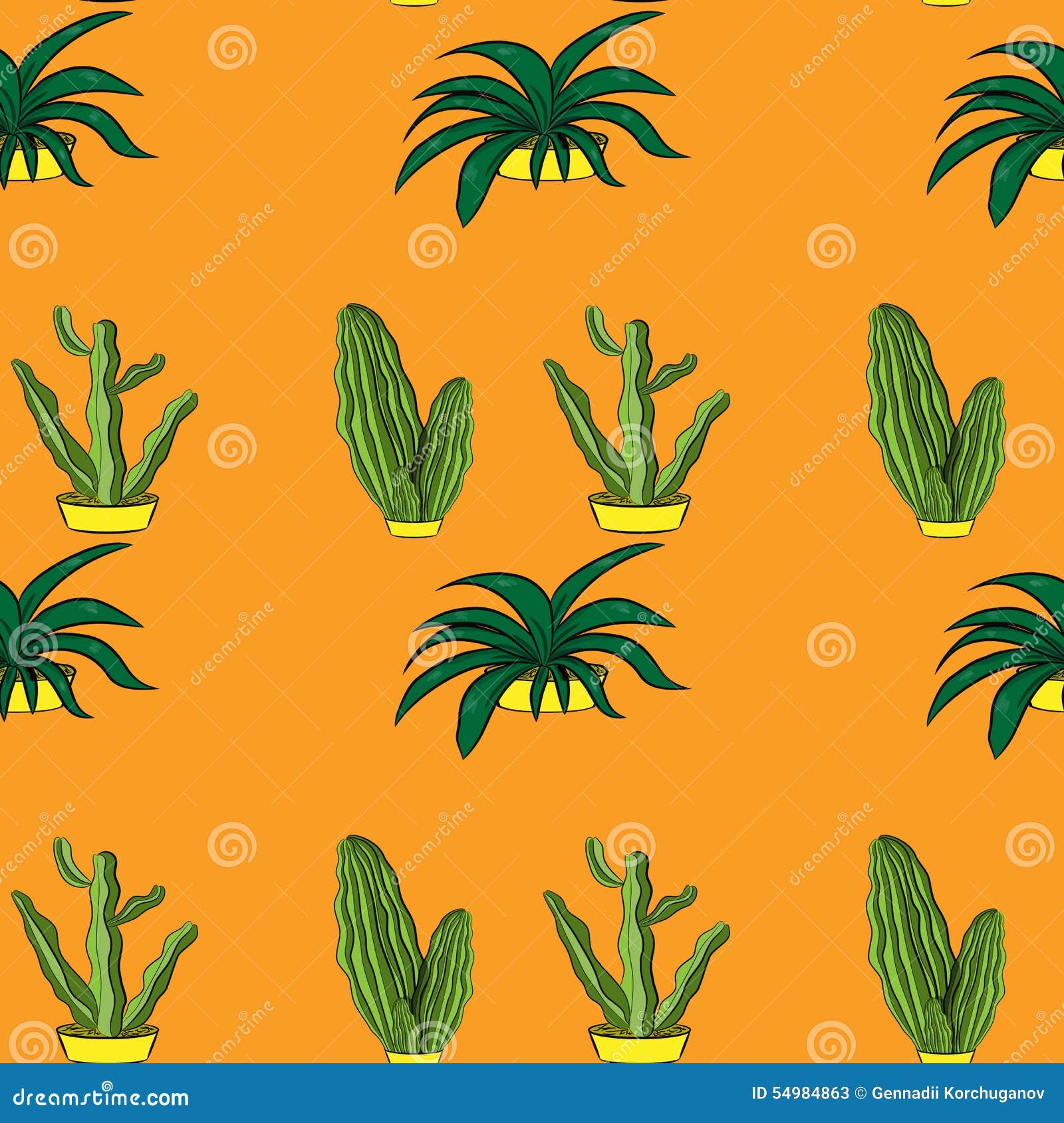 Seamless Retro Cactus Plants for the Home Illustration Background ...