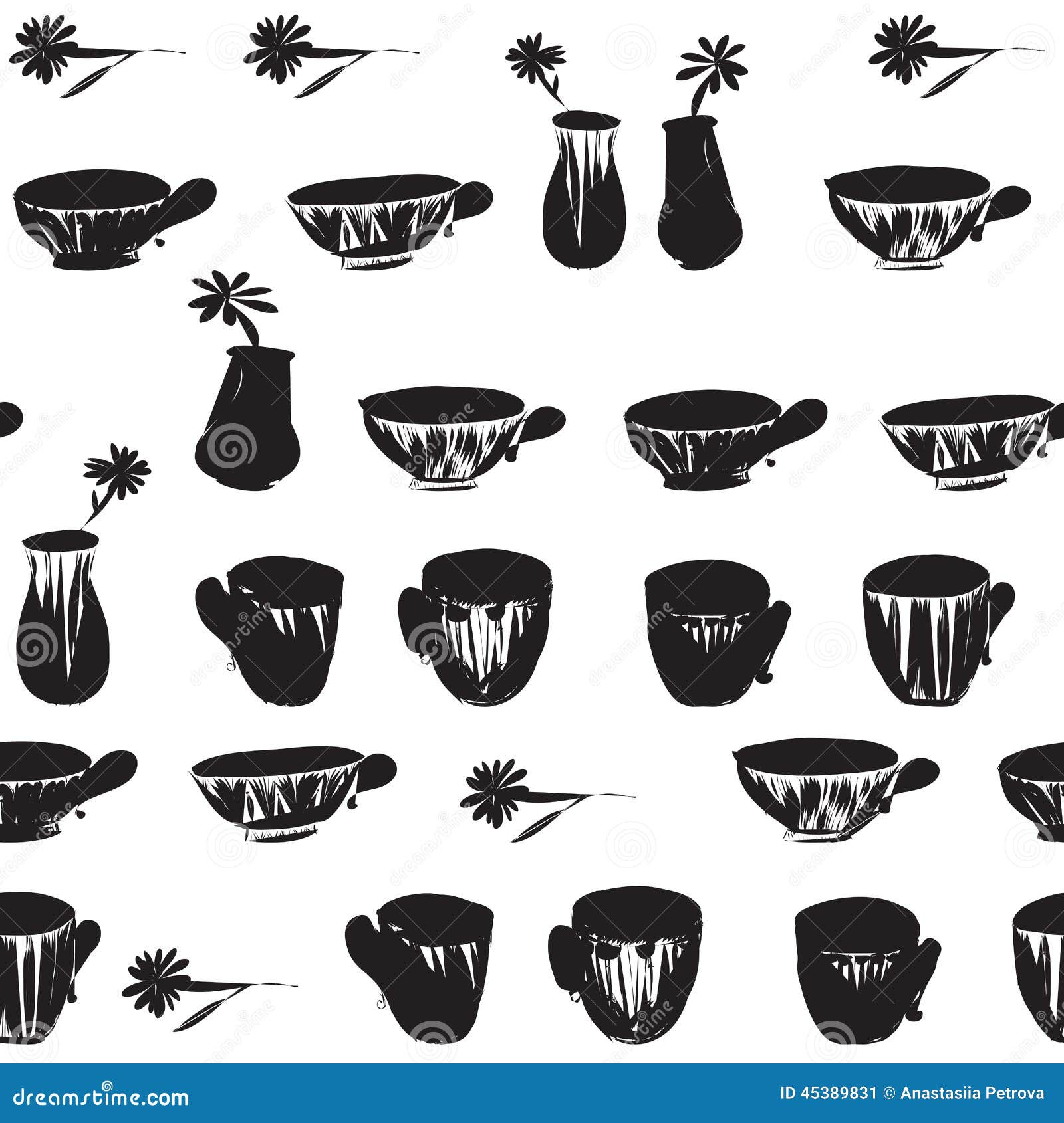 Seamless Retro Cup Pattern with Flowers Stock Vector - Illustration of ...