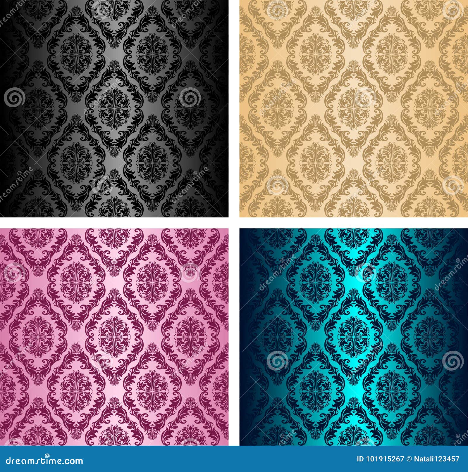 Seamless Retro Damask Pattern - Set of Four Colors Stock Vector ...