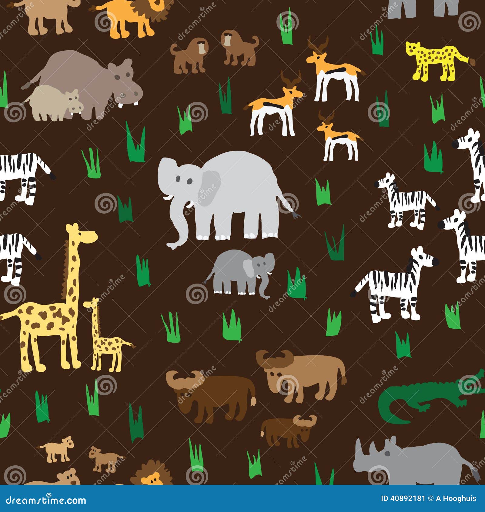 Seamless Retro Fifties African Zoo Animals Pattern Cartoon Vector ...