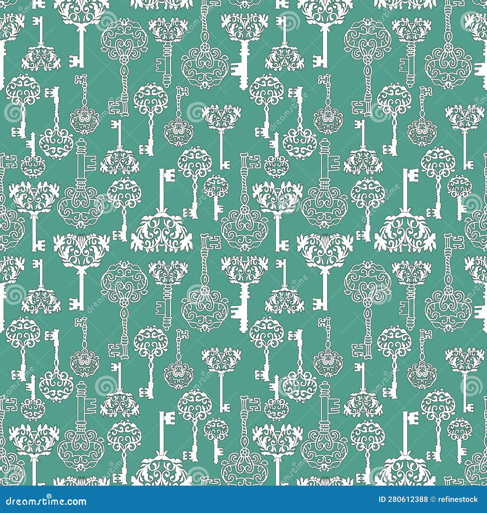 Seamless Retro Keys Pattern Stock Illustration - Illustration of flower ...