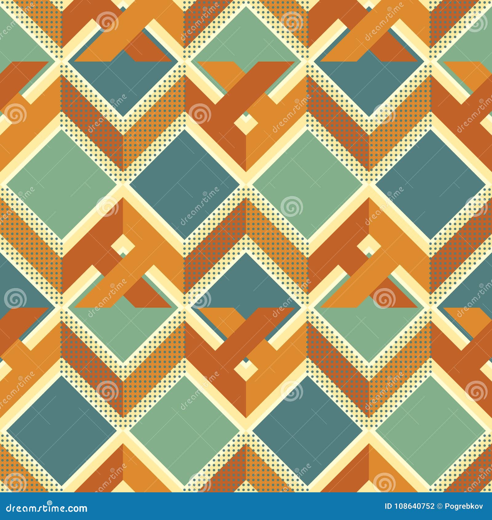 Seamless Retro Pattern of Complex Zigzag, Squares and Dots Stock Vector ...