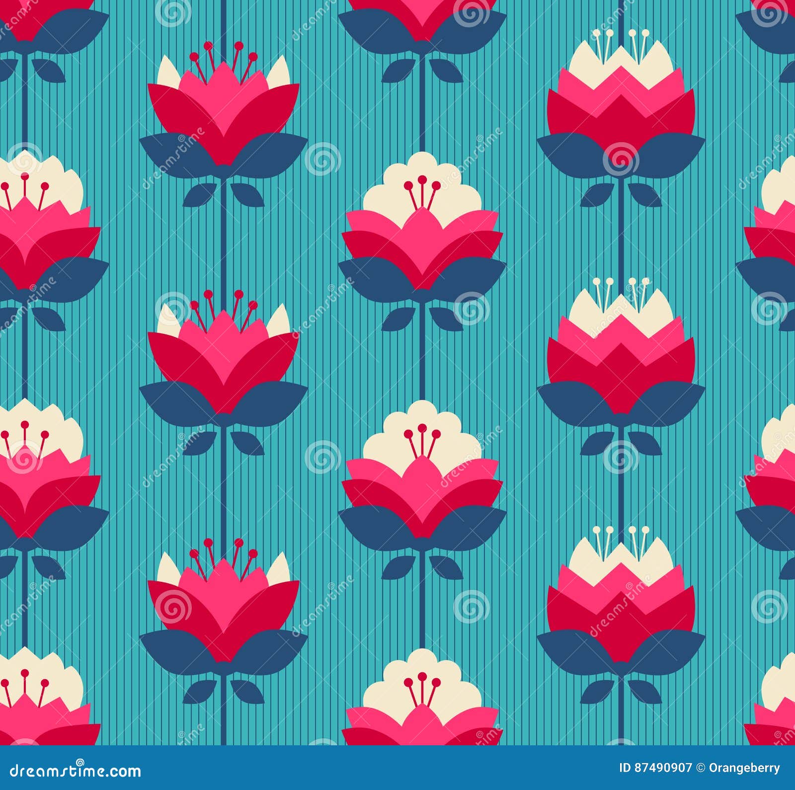 Seamless Retro Pattern with Flowers Stock Vector - Illustration of ...