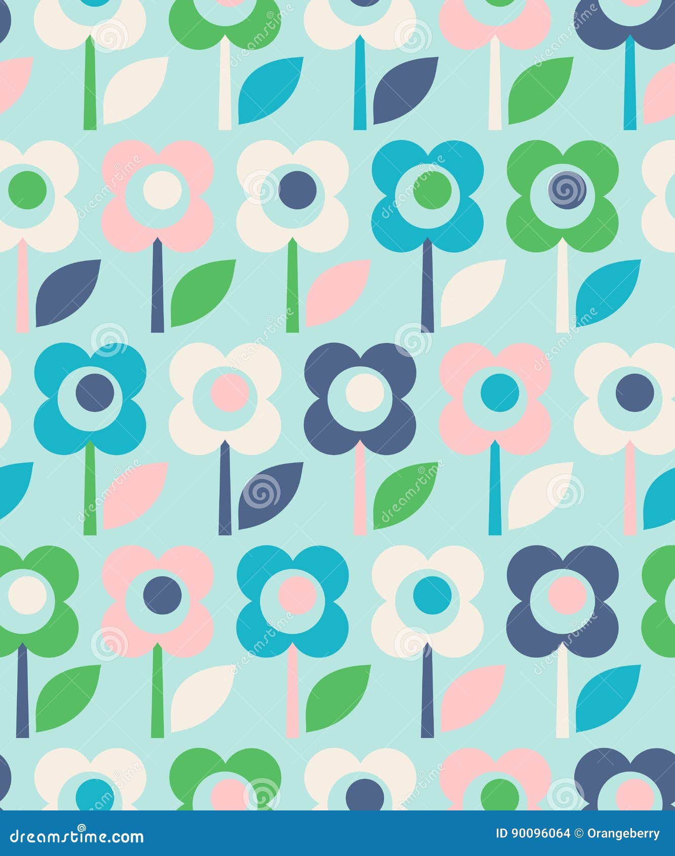 Seamless Retro Pattern with Flowers Stock Vector - Illustration of leaf ...
