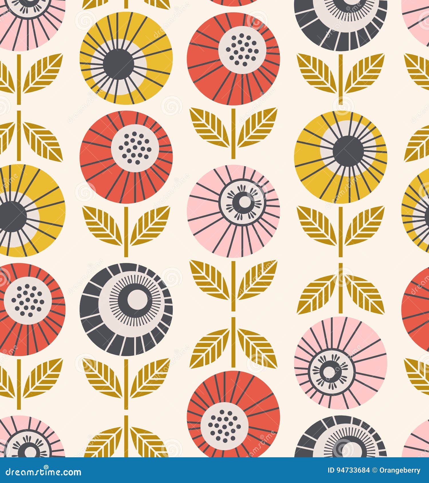 Seamless Retro Pattern with Flowers Stock Vector - Illustration of ...