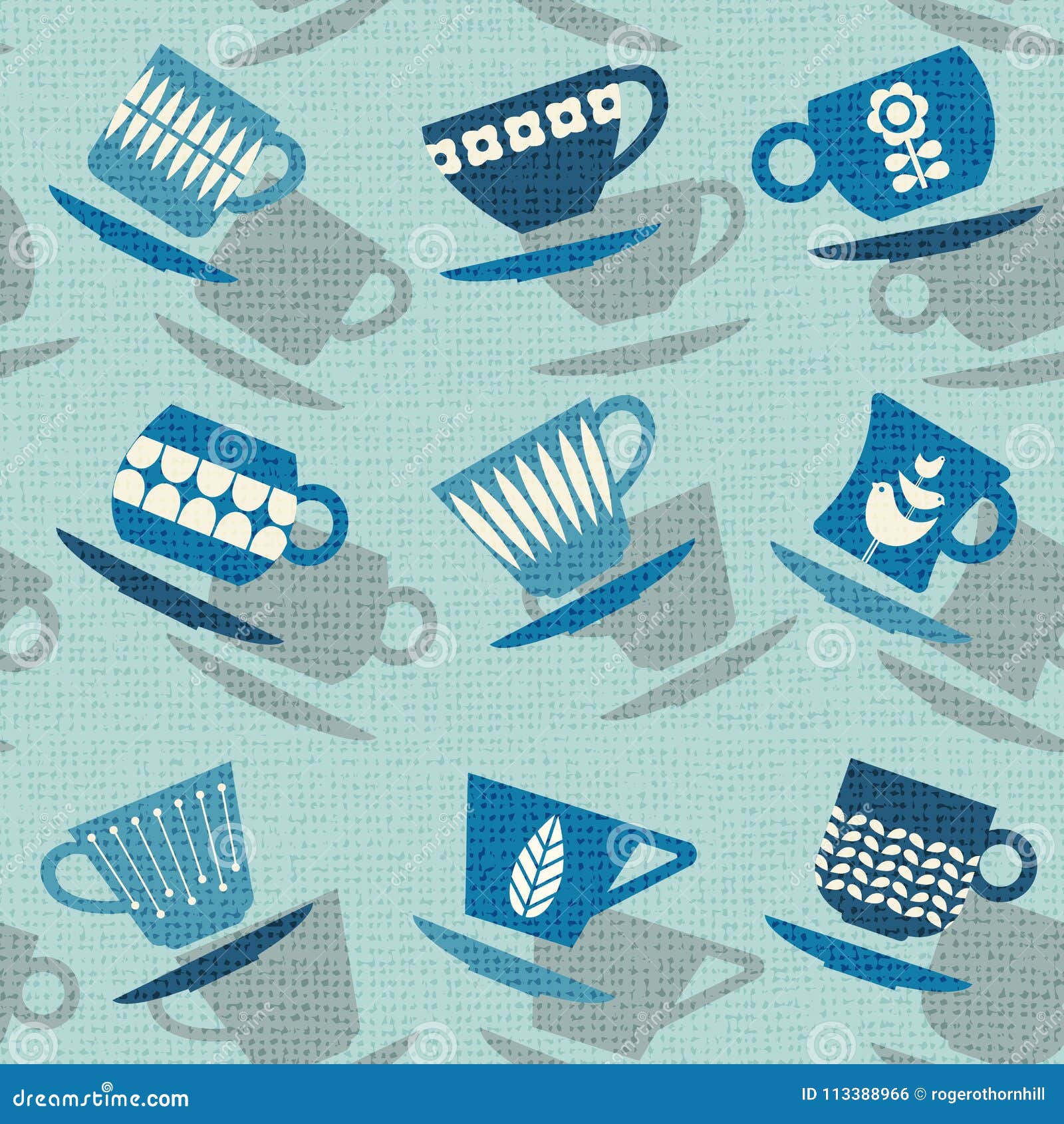 Seamless Retro Pattern of Tea Cups or Coffee Cups Stock Vector ...