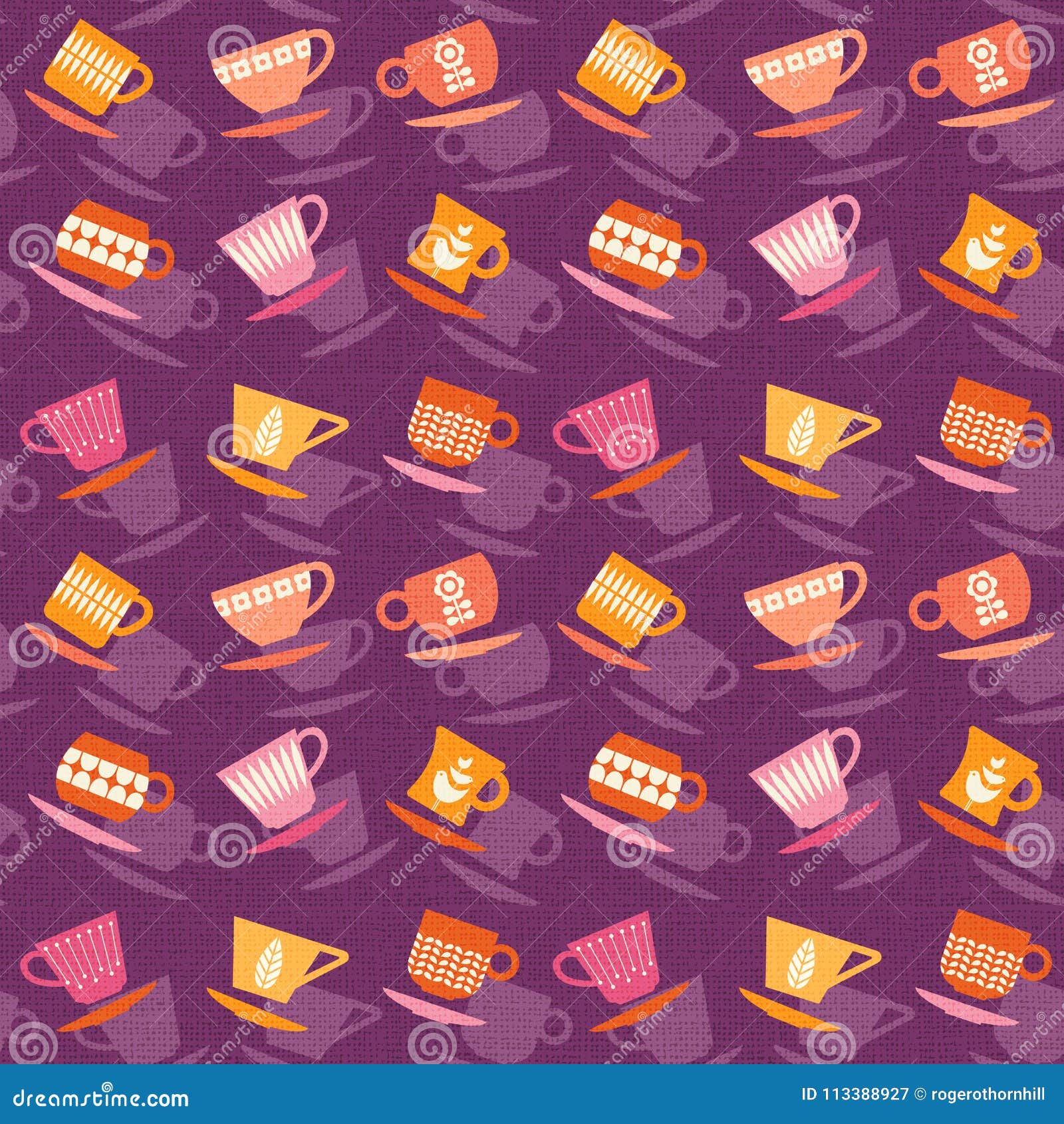 Seamless Retro Pattern of Tea Cups or Coffee Cups Stock Vector ...