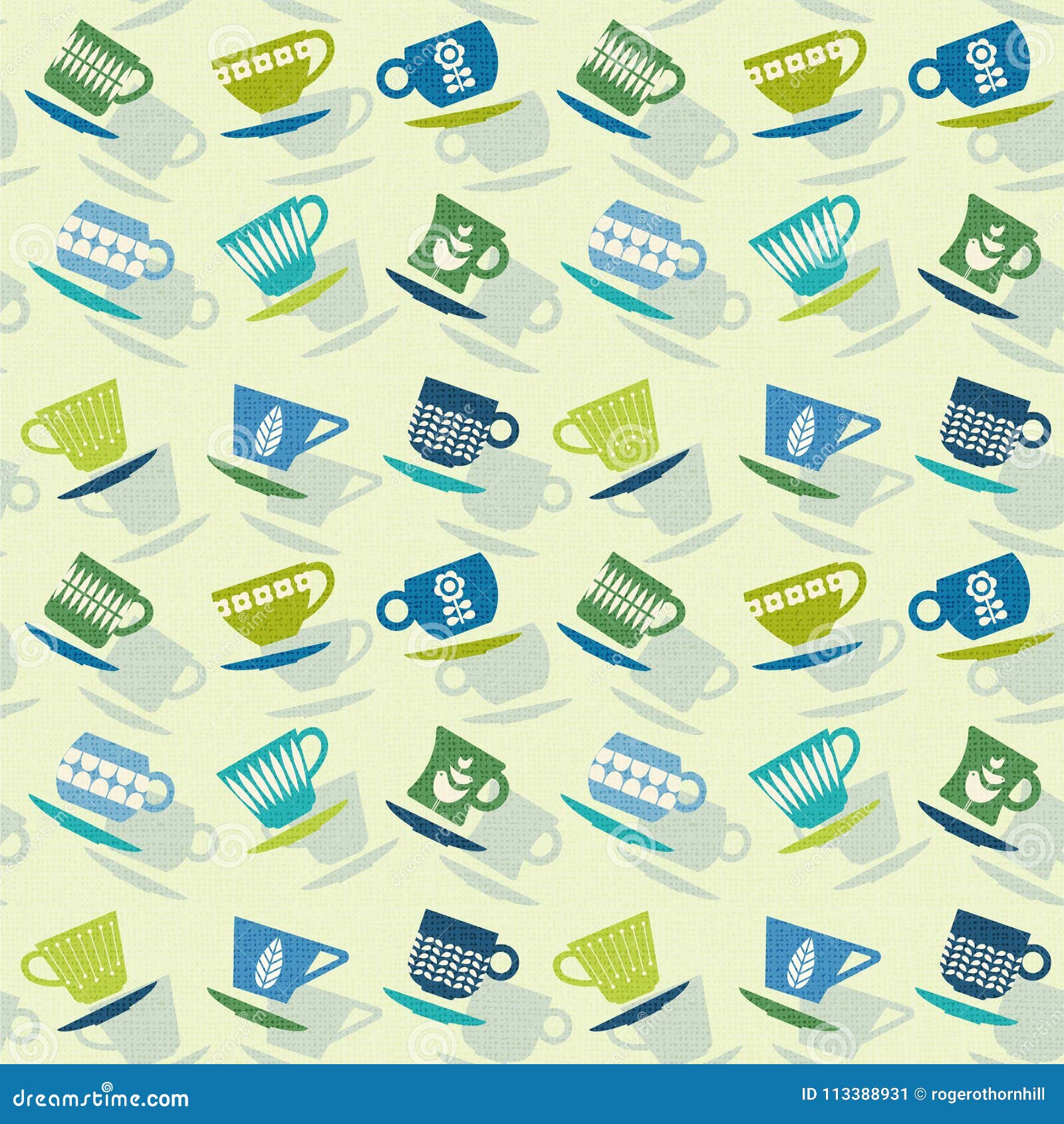 Seamless Retro Pattern of Tea Cups or Coffee Cups Stock Vector ...