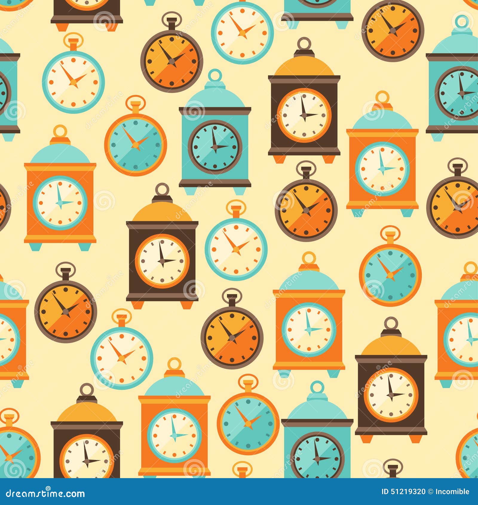 Seamless Retro Pattern with Watches in Flat Style Stock Vector ...