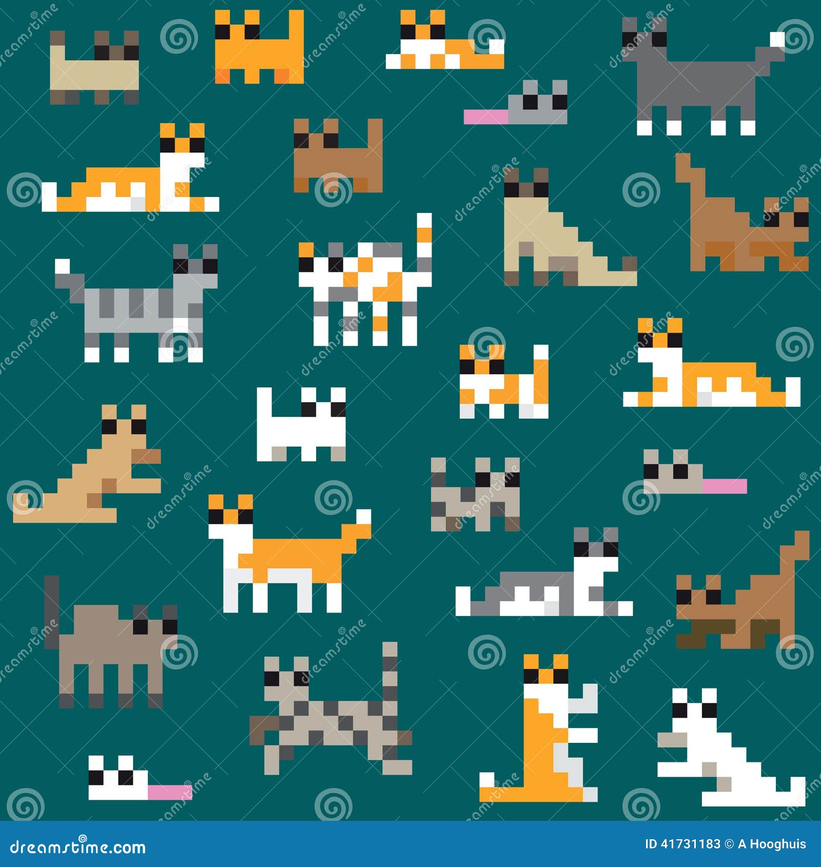 Seamless Retro Pixel Cat Pattern Stock Illustration - Illustration of ...