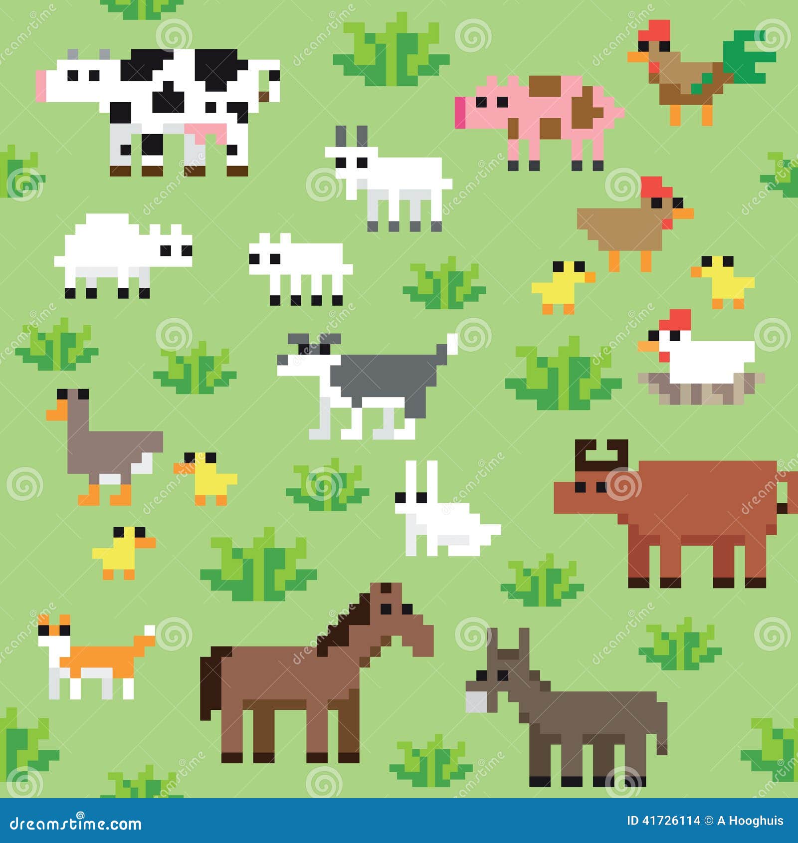 Pixel Art Farm Animals Isolated Vector Set | CartoonDealer.com #61890981
