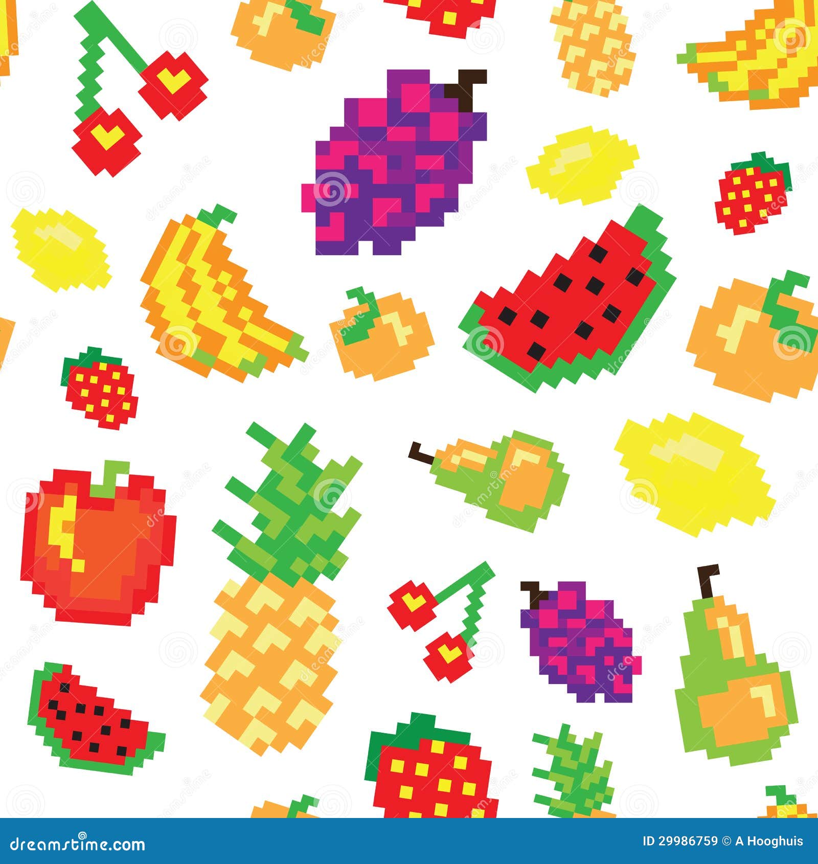 Seamless Retro Pixel Game Fruits Pattern Stock Vector - Illustration of ...