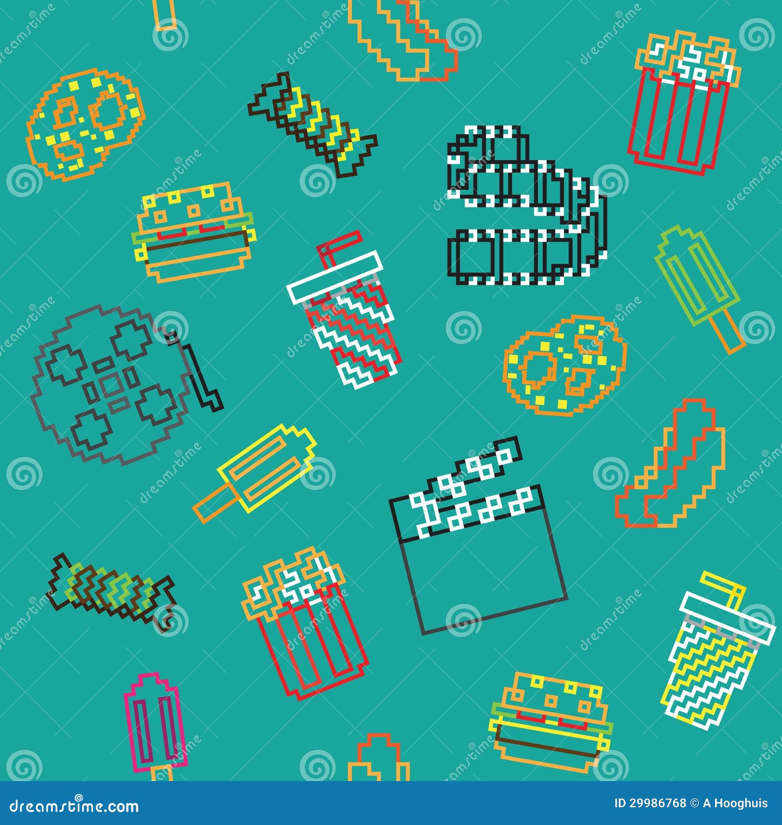 Seamless Retro Pixel Movie Pattern Stock Vector - Illustration of ...