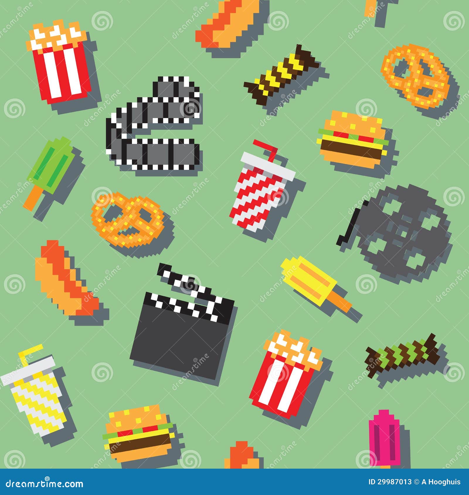 Seamless Retro Pixel Movie Pattern Stock Vector - Illustration of ...