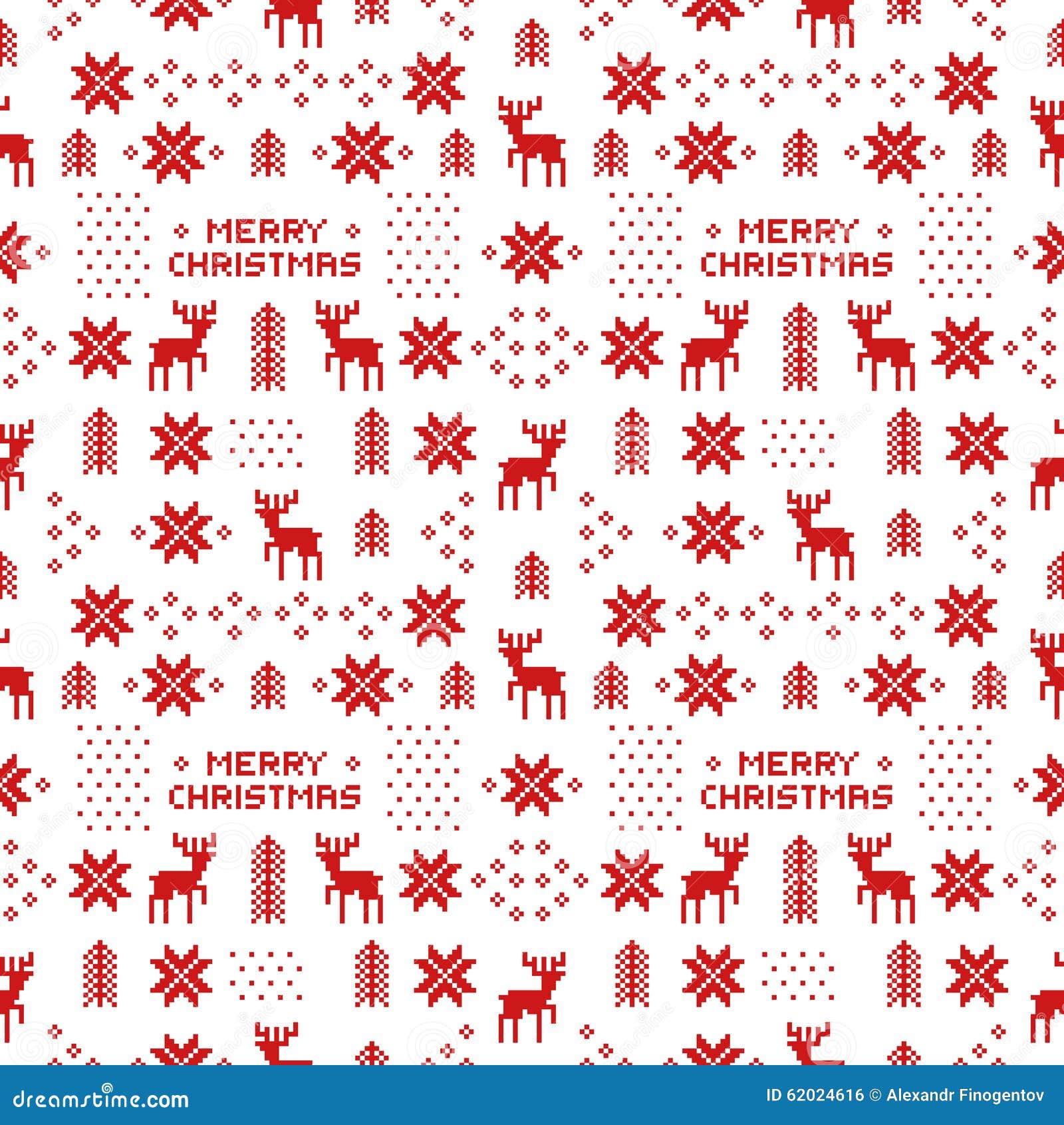 Seamless Retro Red Christmas Pattern with Deers, Trees and Snowflakes ...