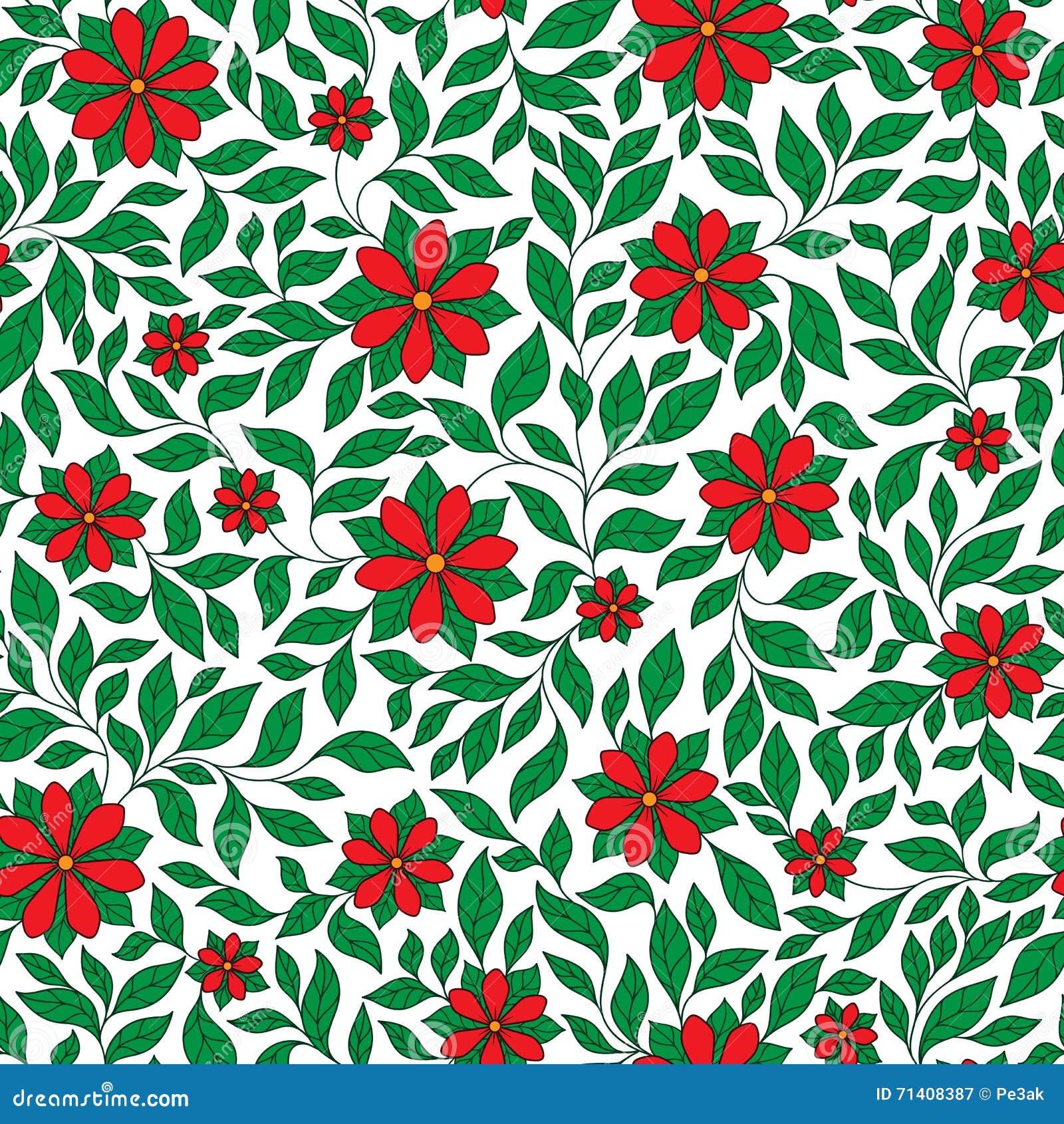 Seamless Retro Red Flower Pattern in Vector Stock Vector - Illustration ...