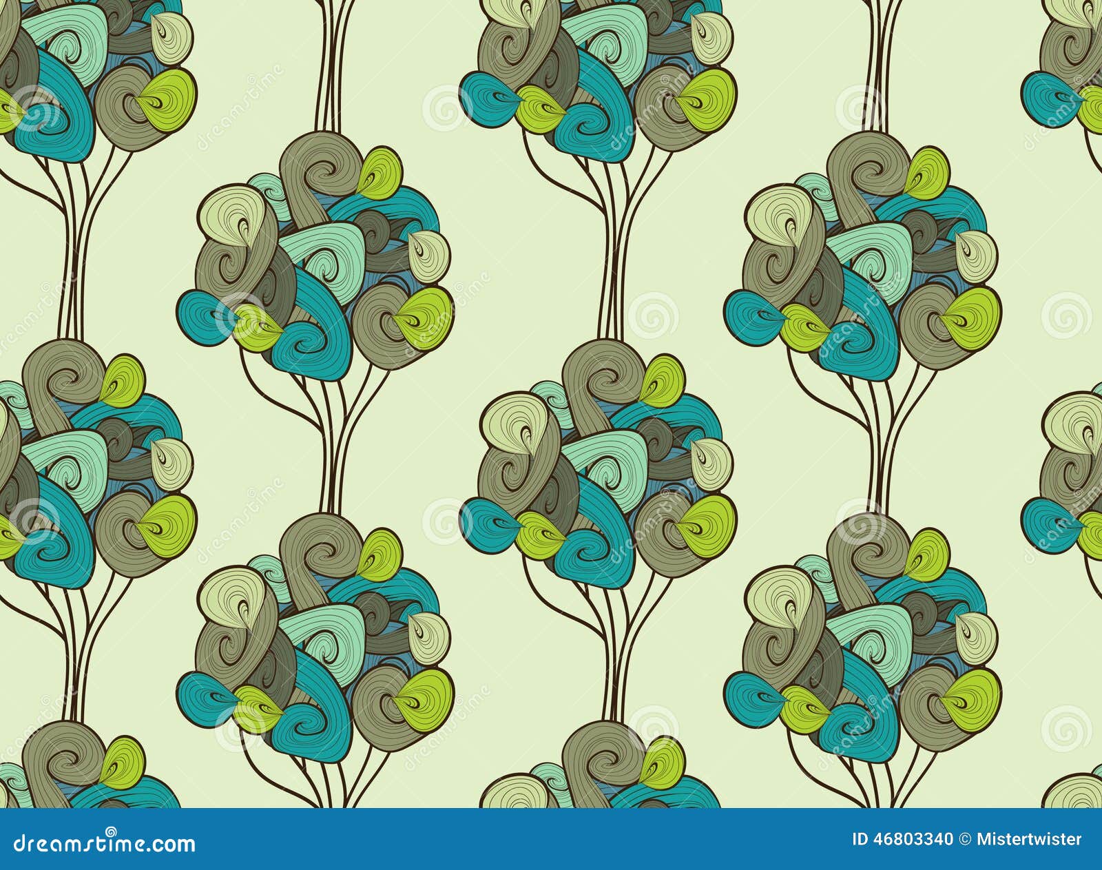 Seamless Retro Tree Pattern with Forest Stock Vector - Illustration of ...