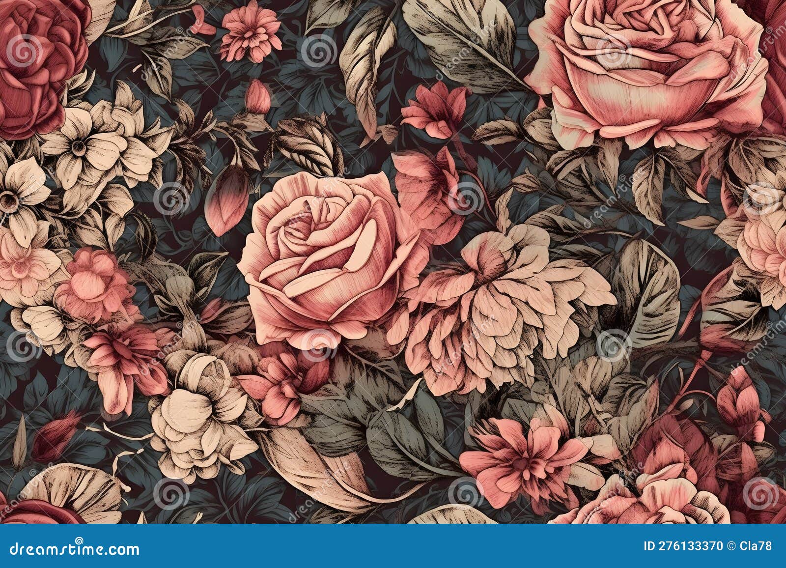 Seamless Retro Vintage Roses Pattern, Ai Generative Illustration Stock ...