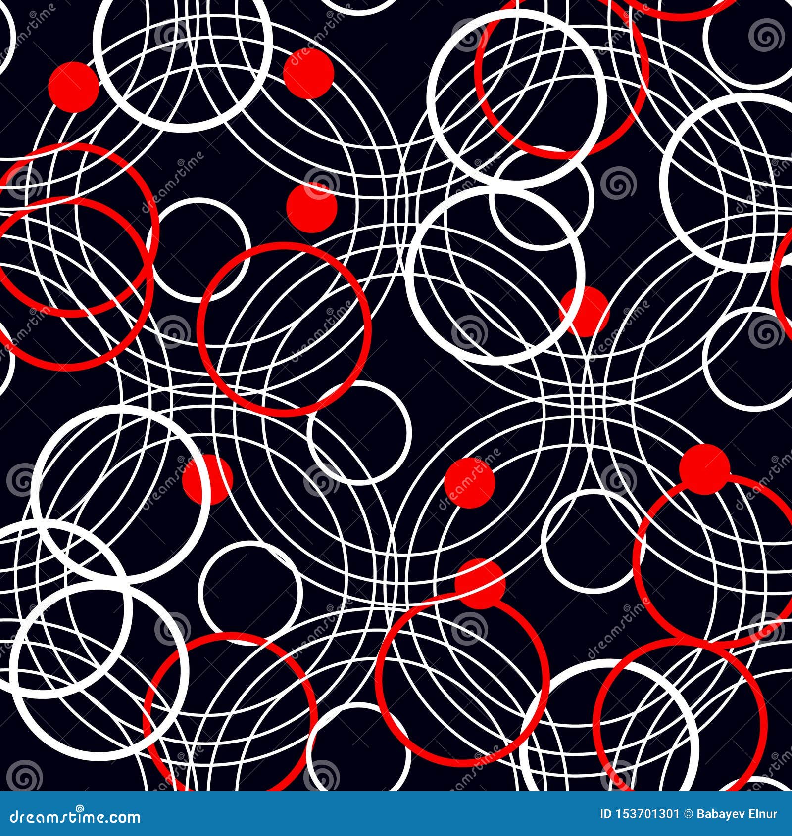 Seamless Rings Retro Pattern. 1960s Style. Red, Black, White ...