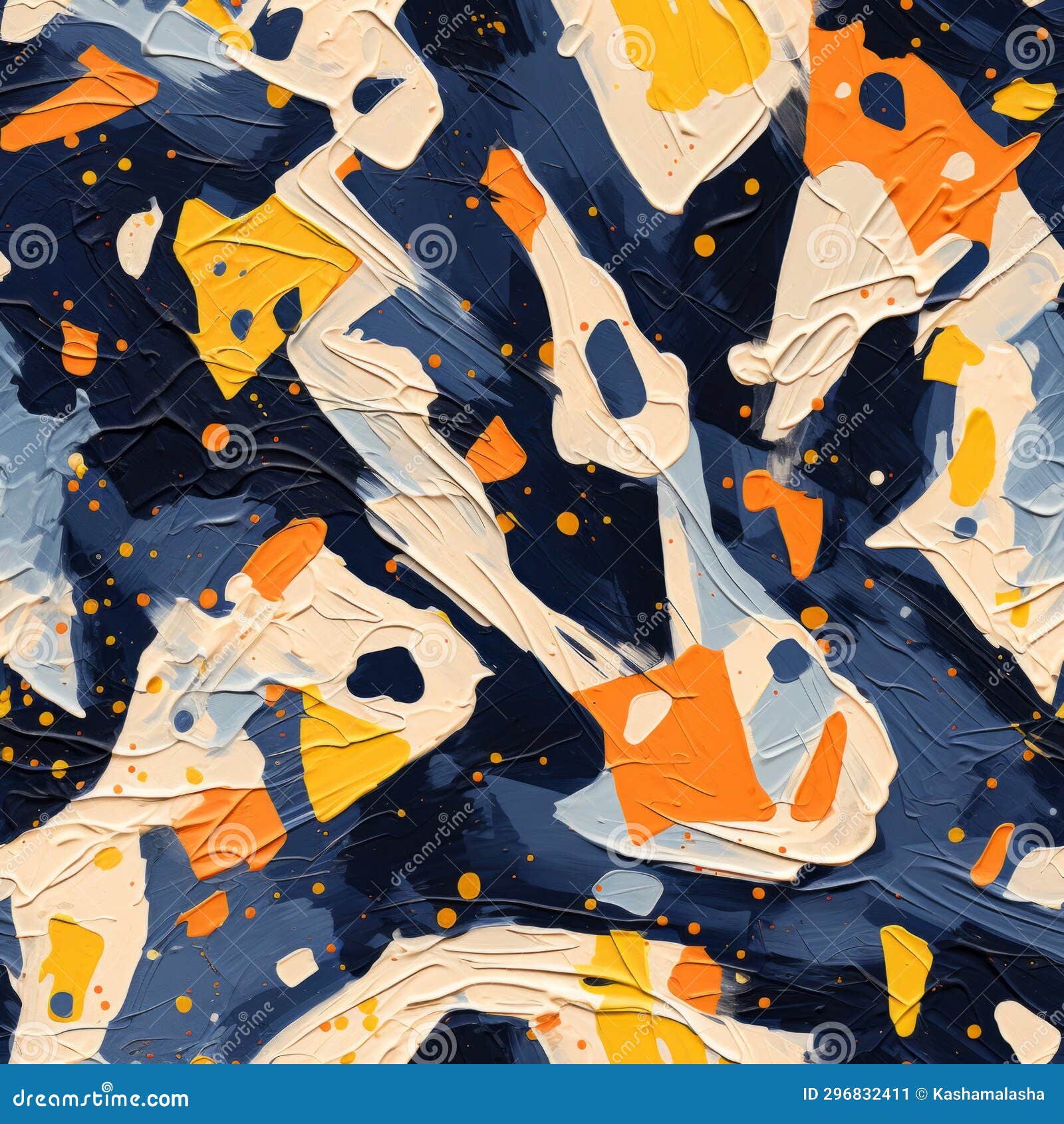 Seamless Risograph Pattern, Abstract Blue and Orange Shapes Stock ...