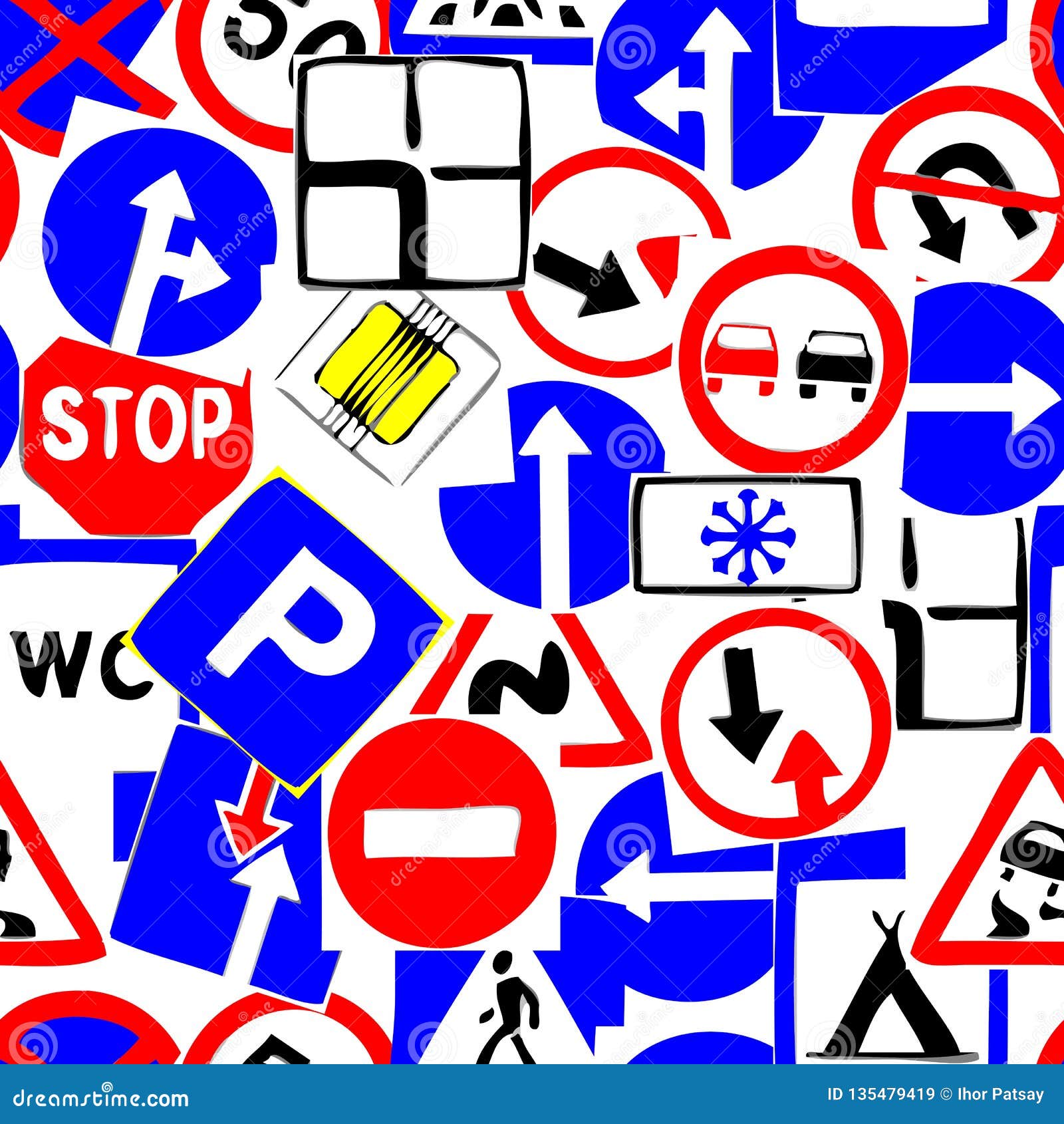 Seamless road sign pattern stock vector. Illustration of continuity ...