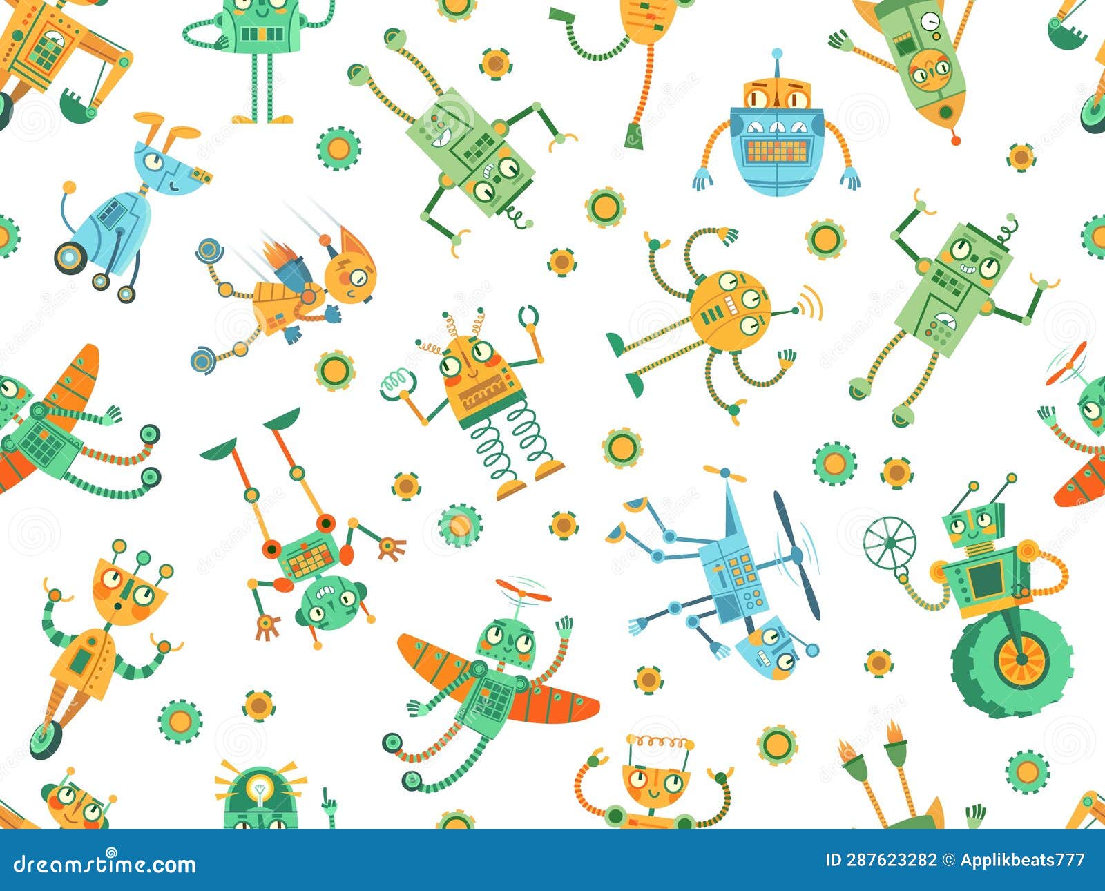 Seamless Robots Texture Cartoon Vector | CartoonDealer.com #117467975
