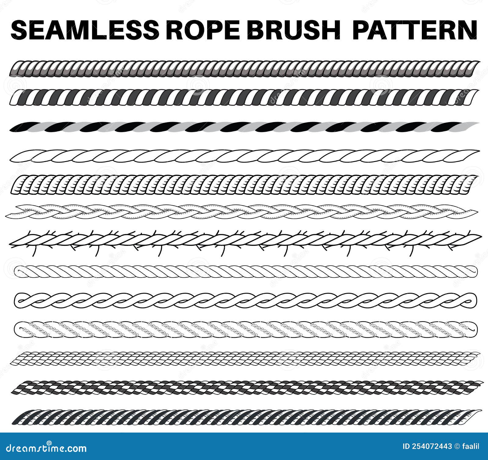 Seamless Rope Pattern Brushes Flat Sketch Vector Illustration, Set of ...