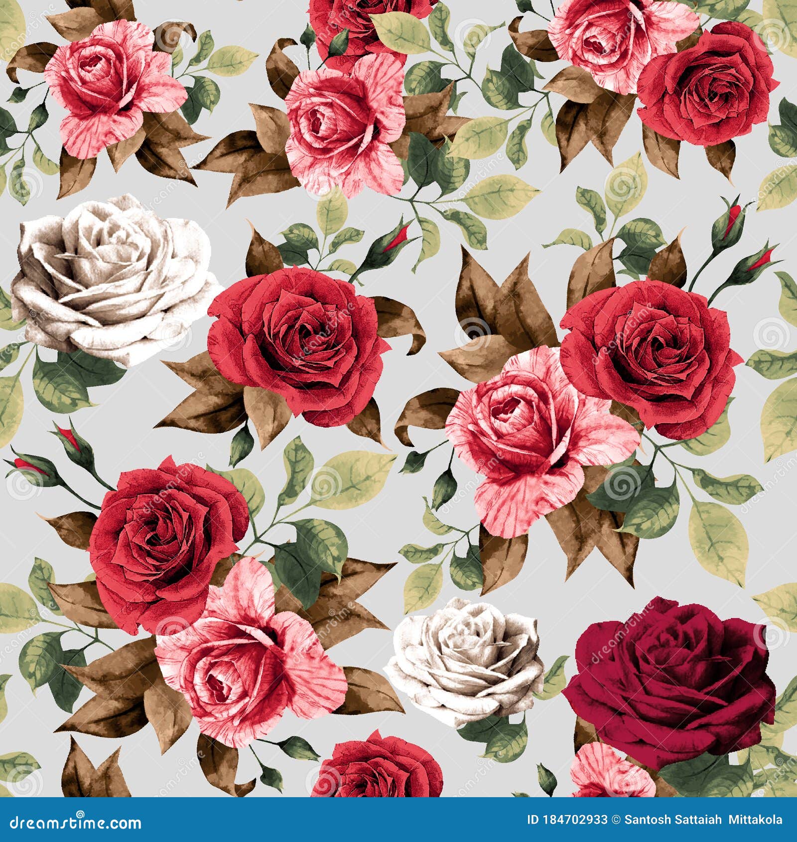 Seamless Rose Flower Pattern Floral Allover Design with Background ...