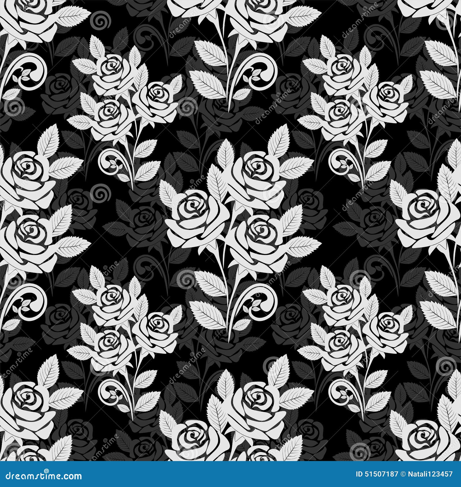 Seamless Rose Pattern in Black-gray Colors Stock Vector - Illustration ...