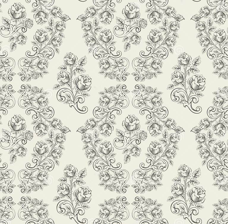 Seamless Rose Pattern- Grey Stock Vector - Illustration of vintage ...