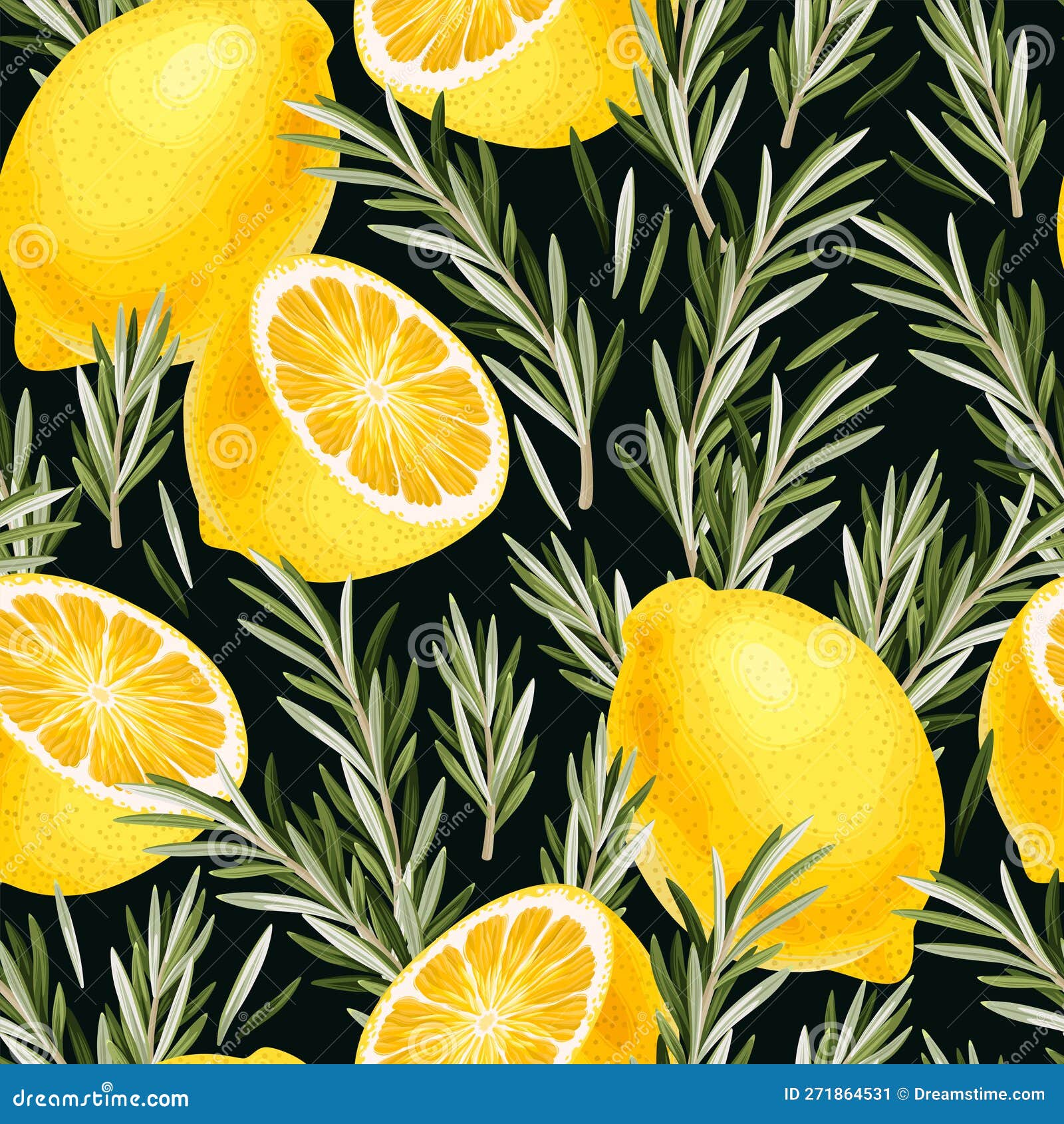 Vector Seamless Pattern with Lemon and Rosemary Stock Vector ...