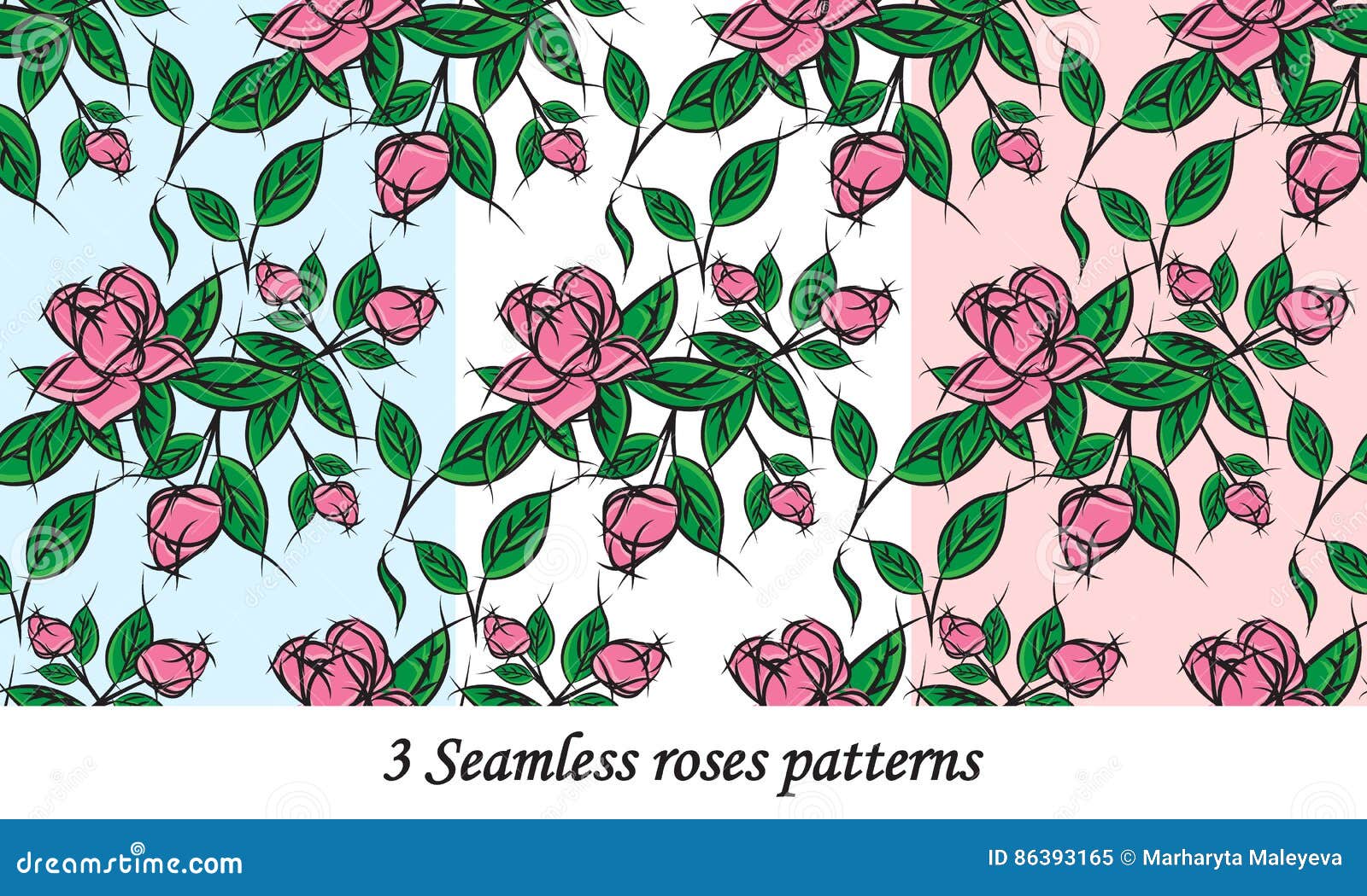 3 Seamless roses patterns stock vector. Illustration of patterns - 86393165