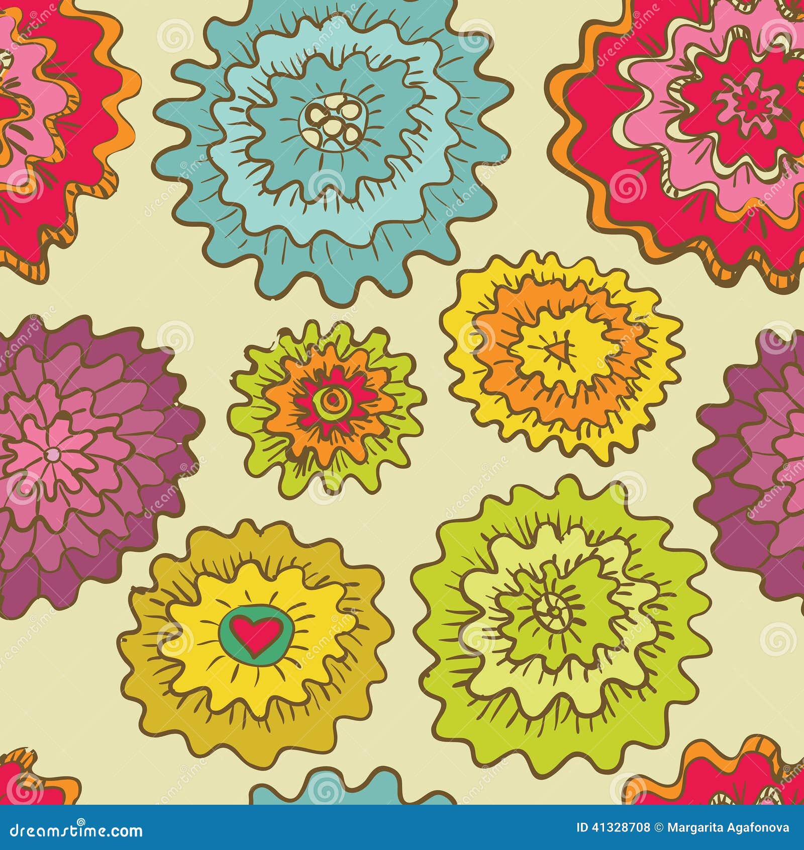 Seamless Round Flowes Pattern Stock Vector - Illustration of natural ...