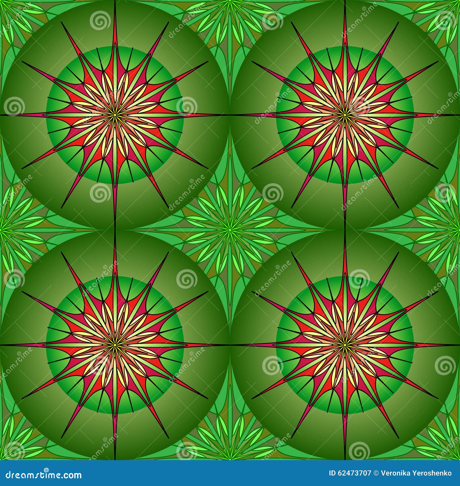 Seamless Round Pattern on Green Background Stock Vector - Illustration ...