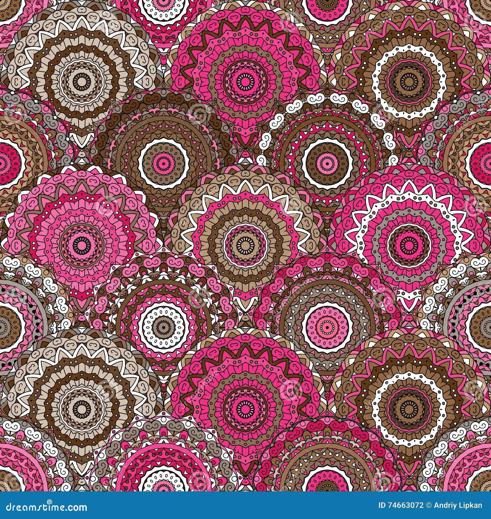 Seamless Round Pattern for Printing on Fabric or Paper. Hand Drawn ...