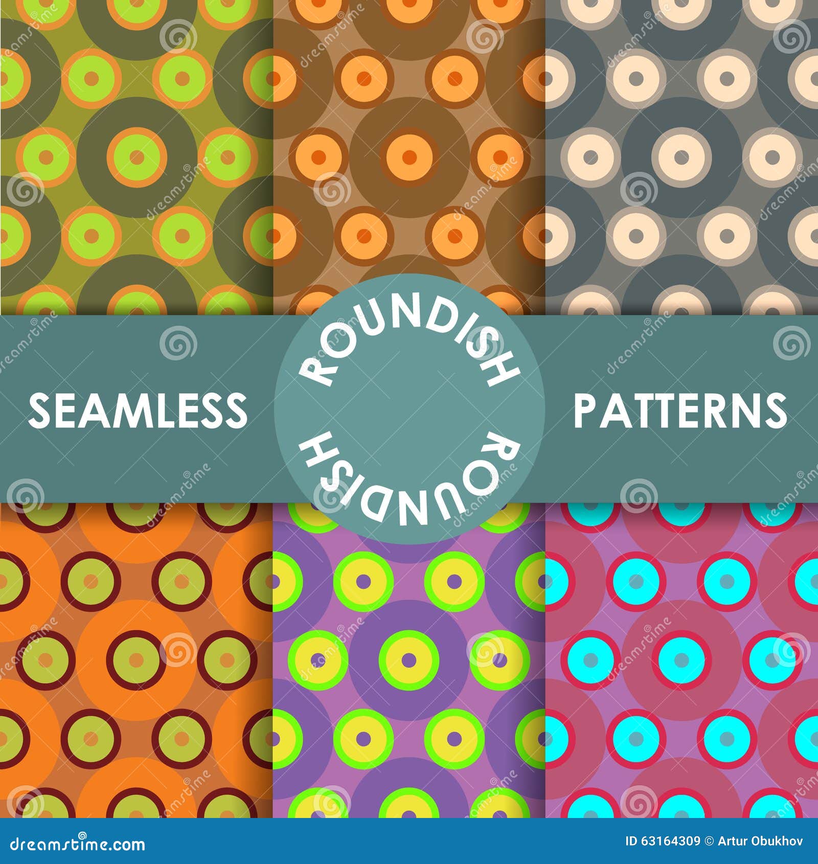 Seamless Roundish Patterns Set Stock Vector - Illustration of abstract ...