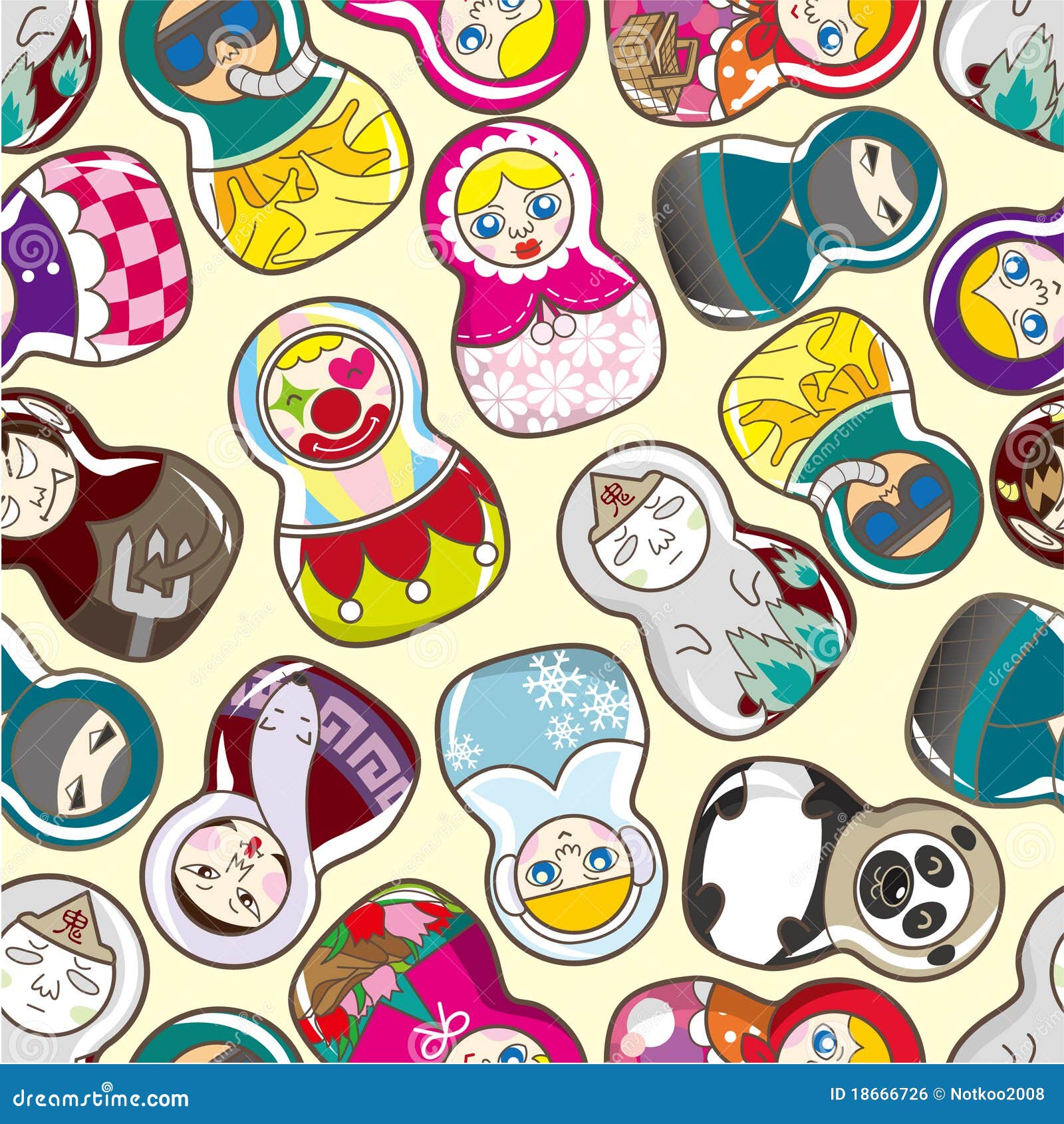 Seamless Russian Doll Pattern Cartoon Vector | CartoonDealer.com #19487843