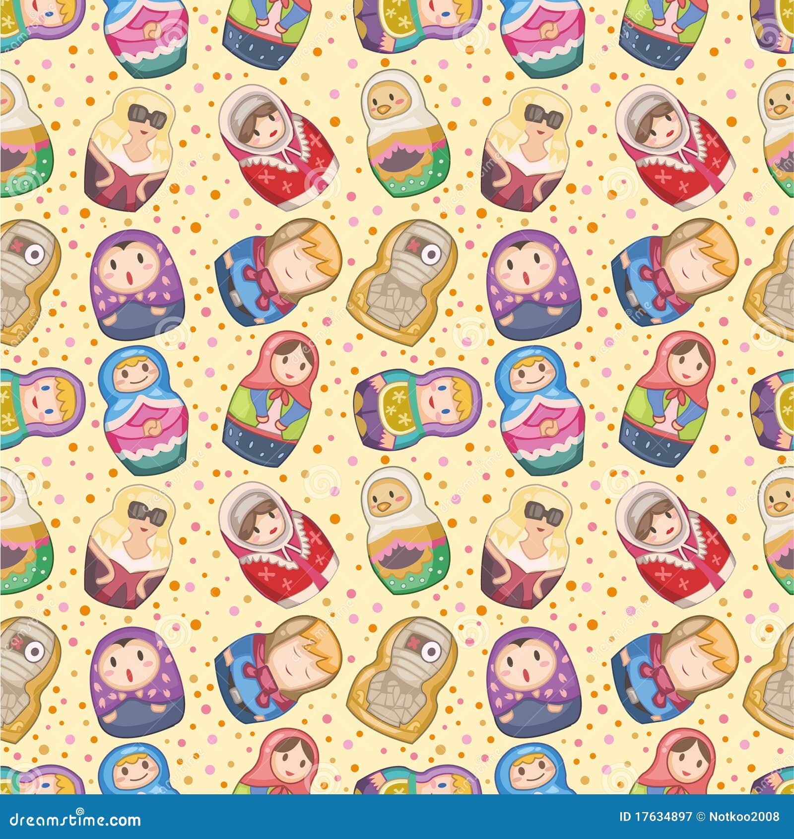 Seamless Russian Doll Pattern Cartoon Vector | CartoonDealer.com #19487843